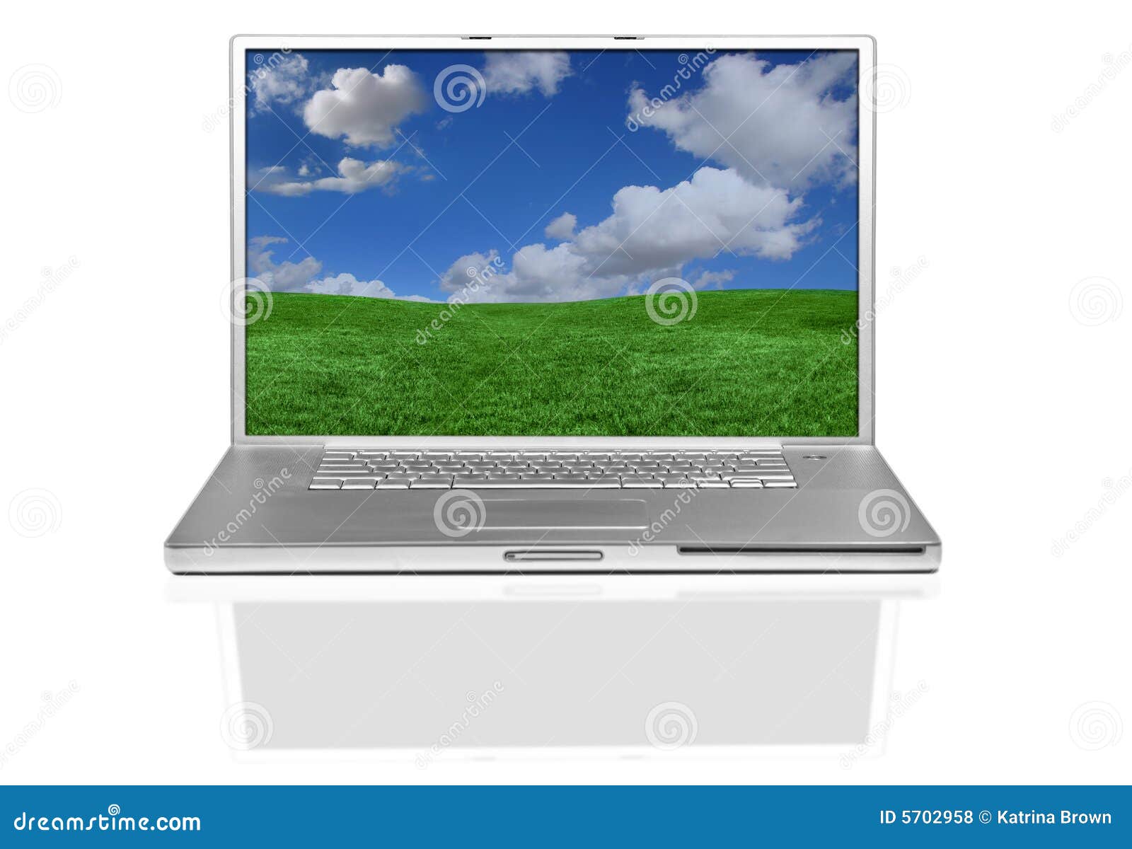 Silver Hip Laptop Computer with Beautiful Desktop Stock Photo - Image ...