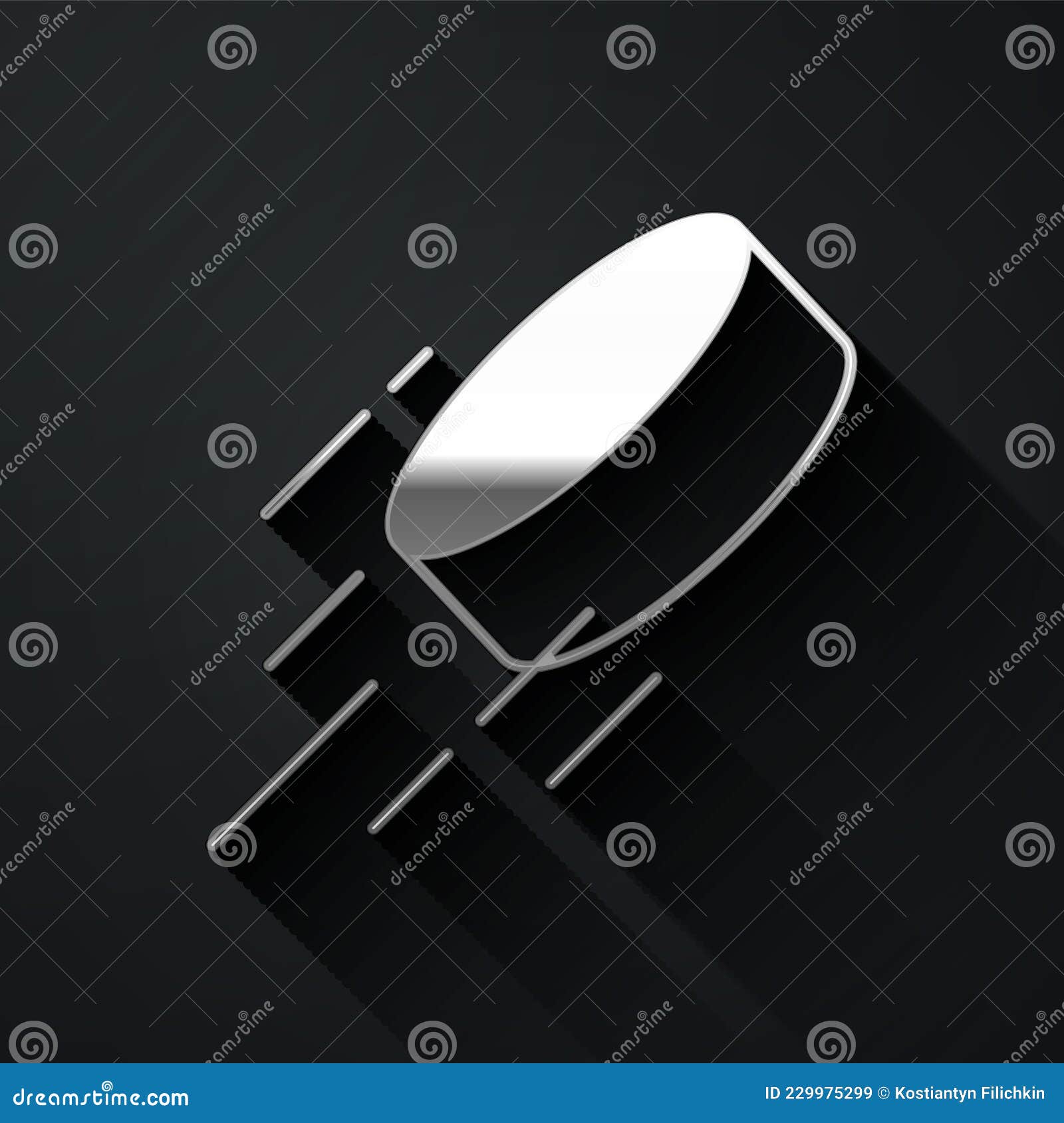 Silver Hockey Puck Icon Isolated on Black Background. Long Shadow Style ...