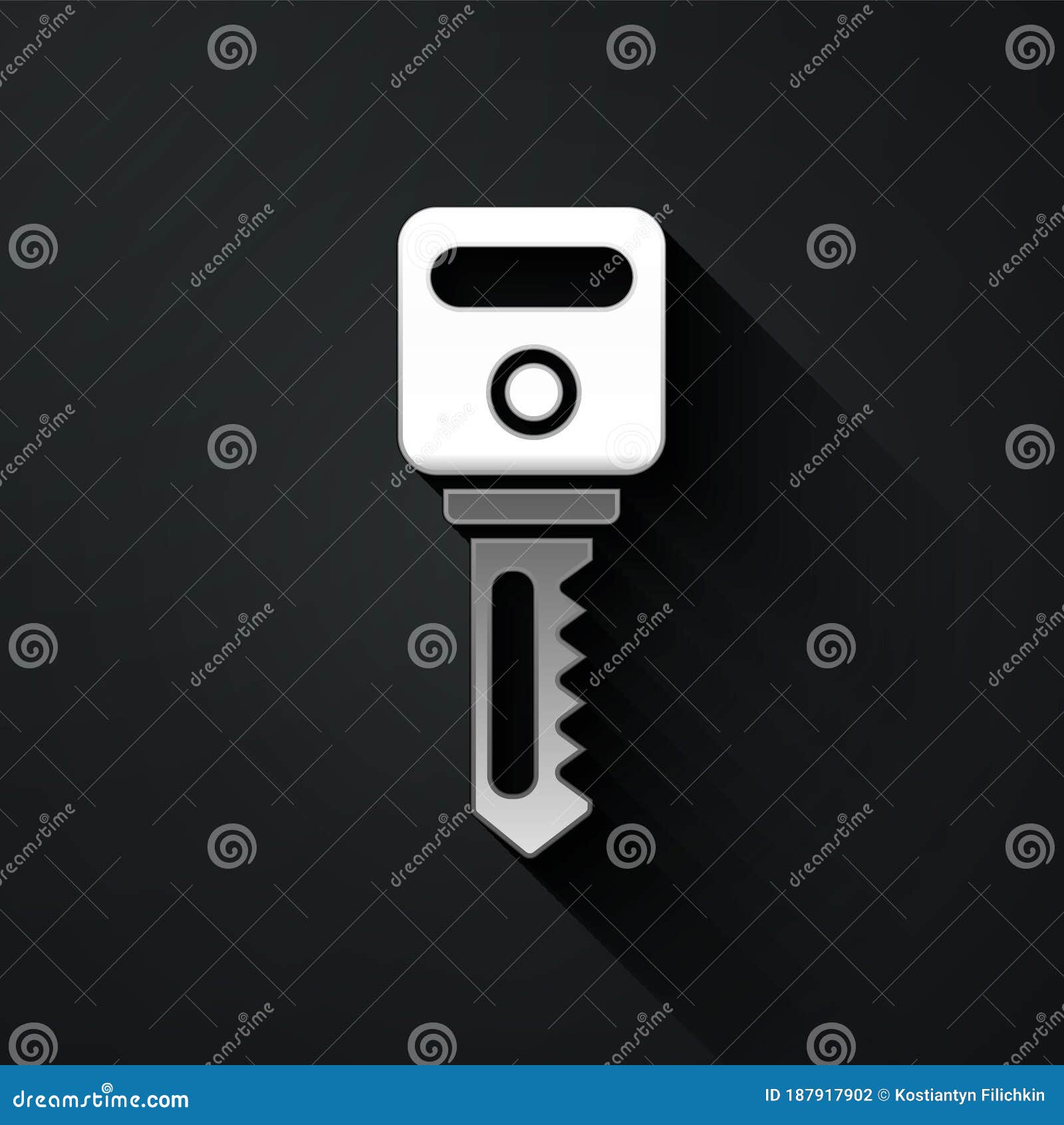 Silver House Key Icon Isolated on Black Background. Long Shadow Style ...