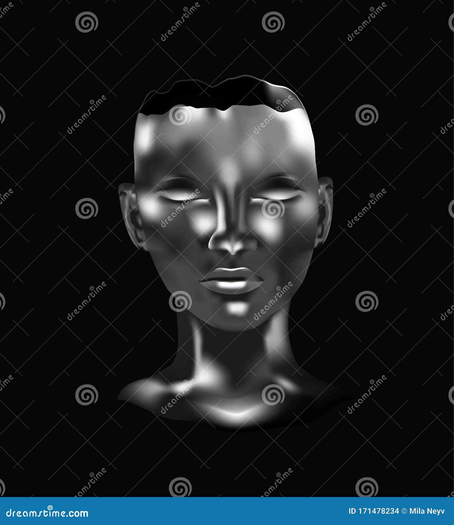 Silver Human Female Skull With Gold Teeth And Black Background Medical ...