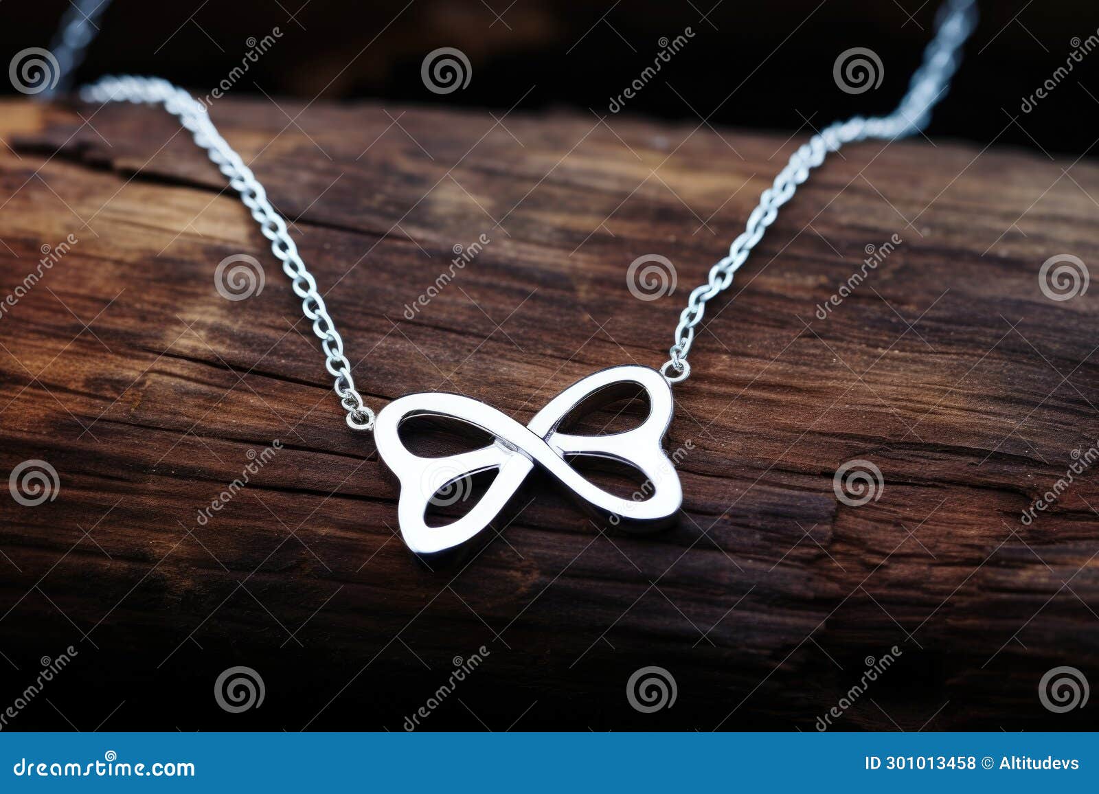 Silver Infinity Sign Necklace Laying on a Dark Wood Surface Stock Photo ...