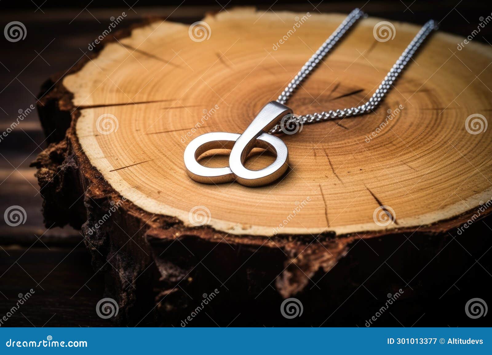 Silver Infinity Symbol Pendant on a Wooden Table Stock Image - Image of ...