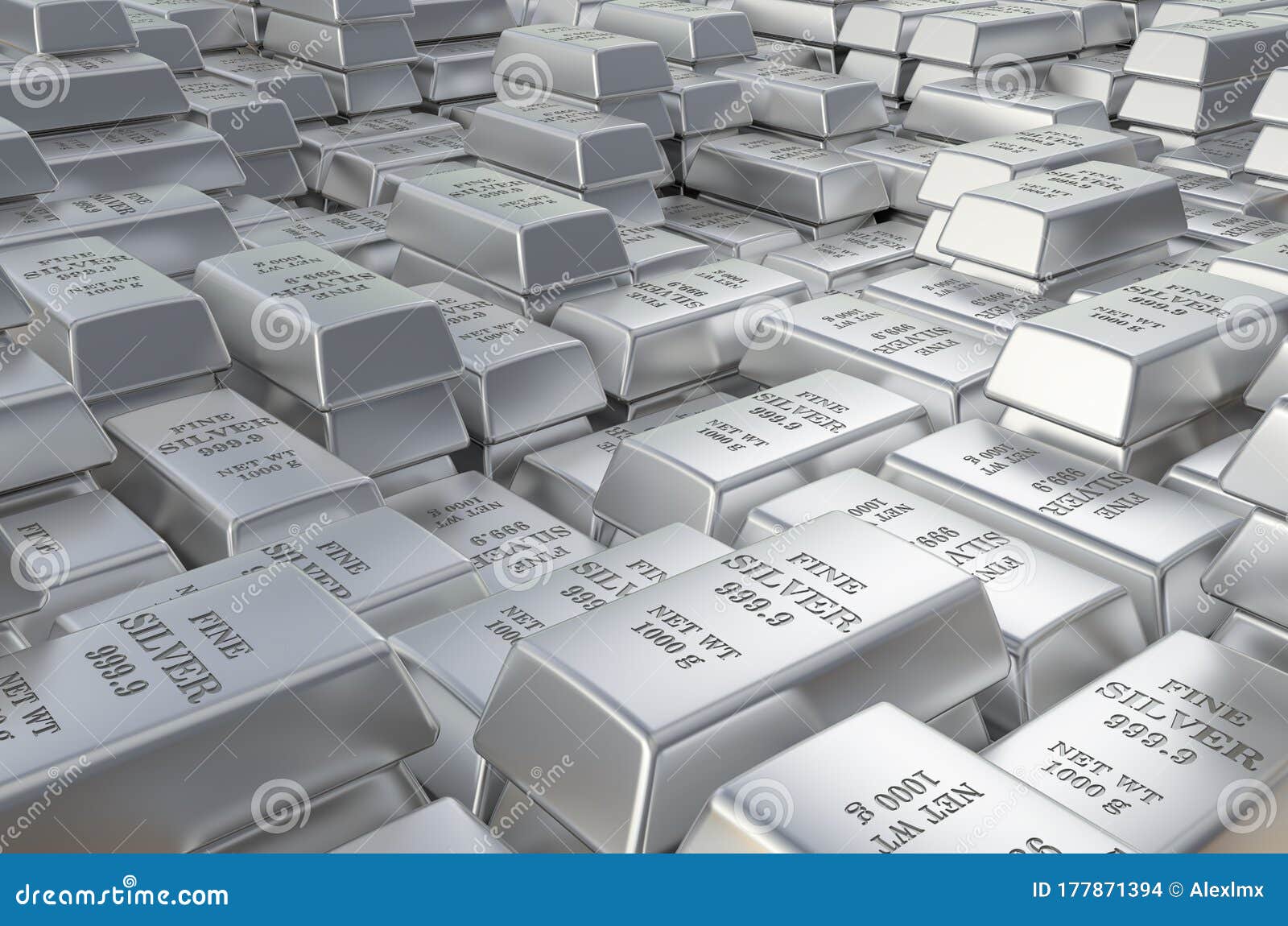 Silver Ingots, Bars Background. 3D Rendering Stock Illustration ...