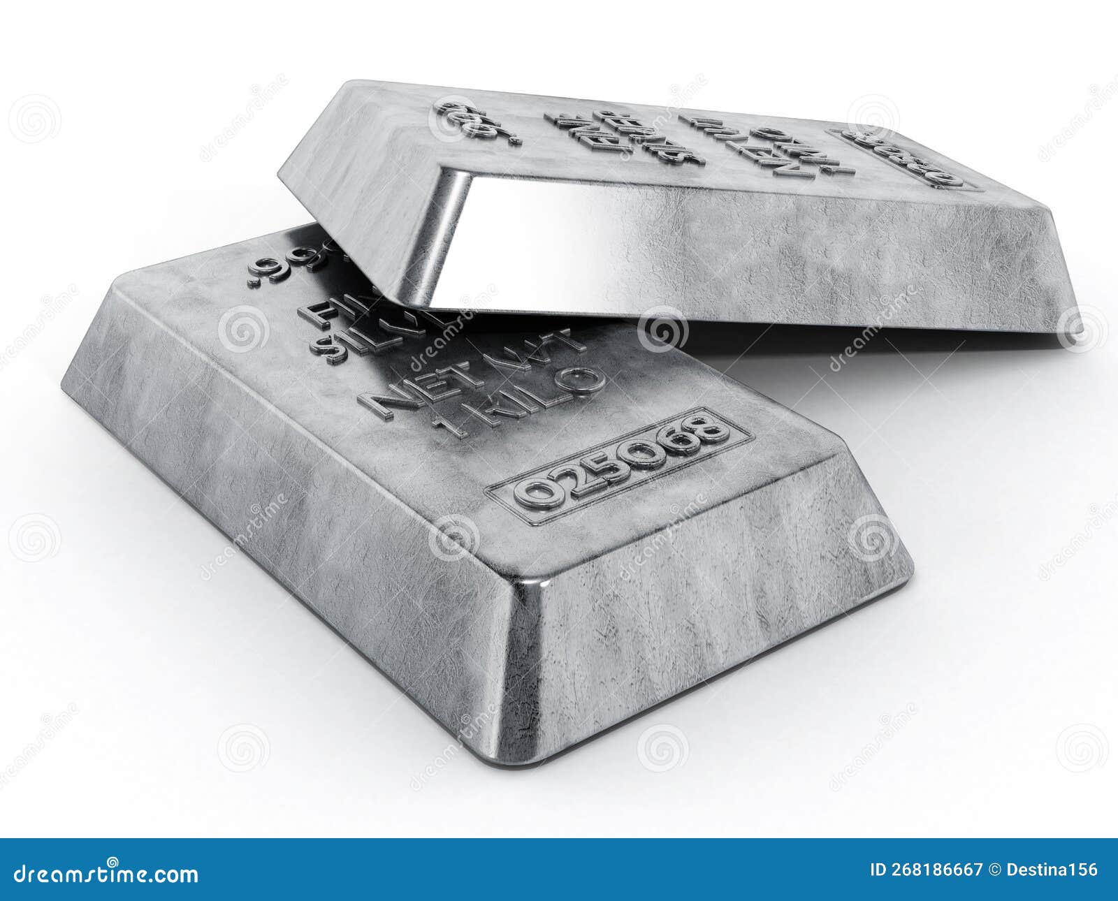 Silver Ingots Isolated on White Background. 3D Illustration Stock ...
