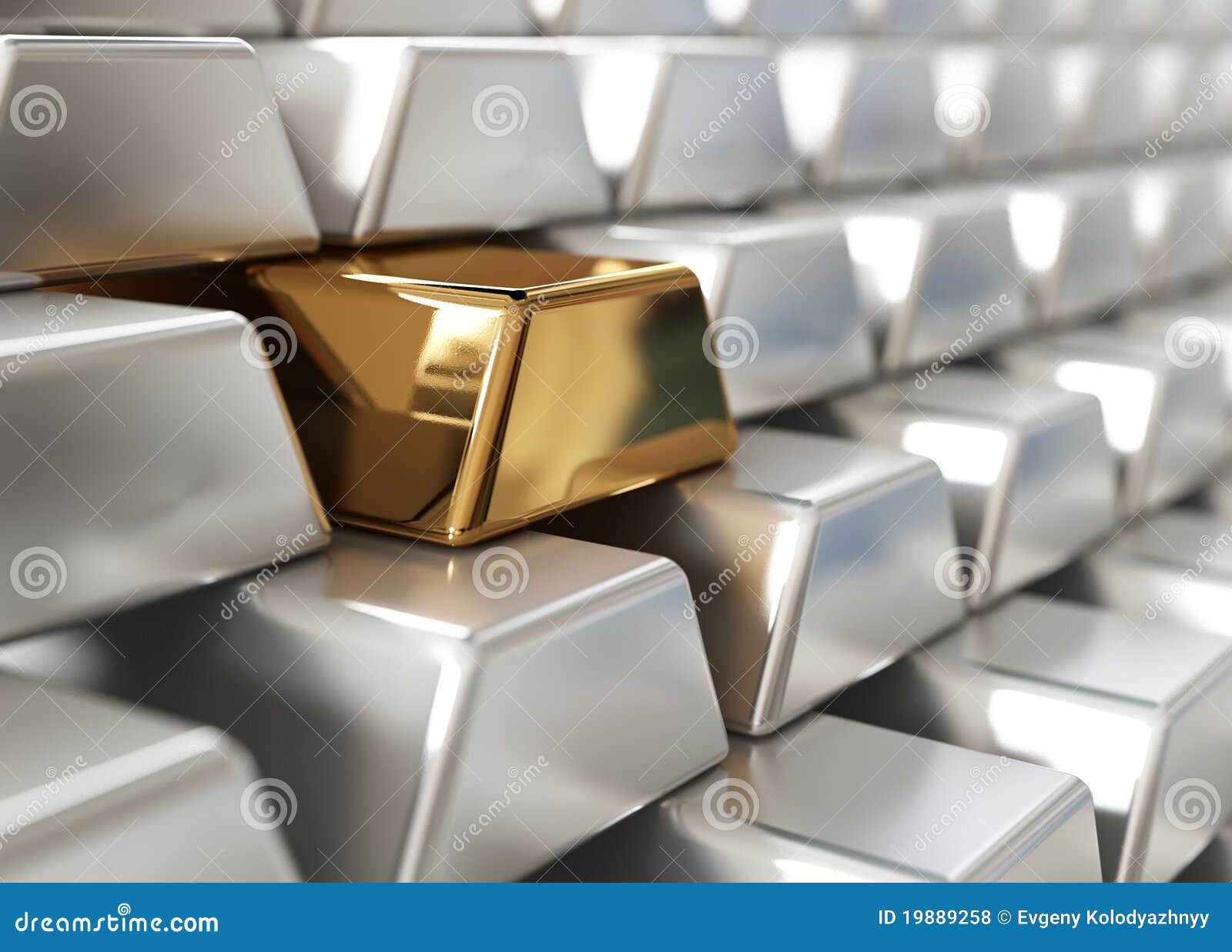 Silver Ingots with One Golden Stock Illustration - Illustration of ...