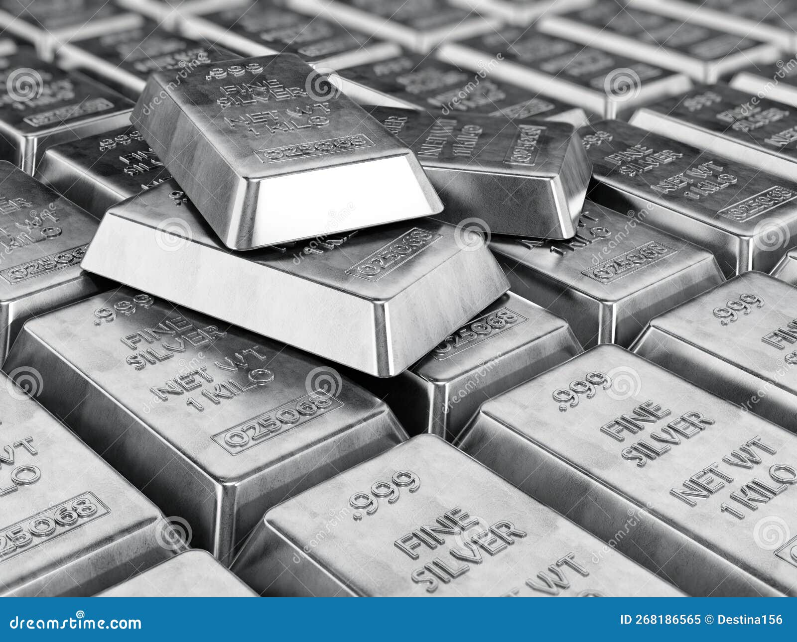 Silver Ingots Stack Background. 3D Illustration Stock Illustration ...