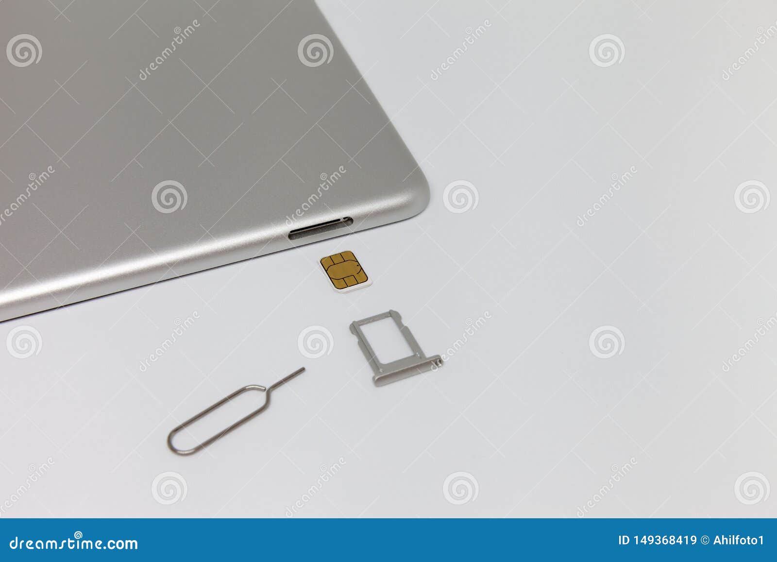 Silver Inverted Tablet. the SIM Card Tray is Open. Stock Image - Image ...