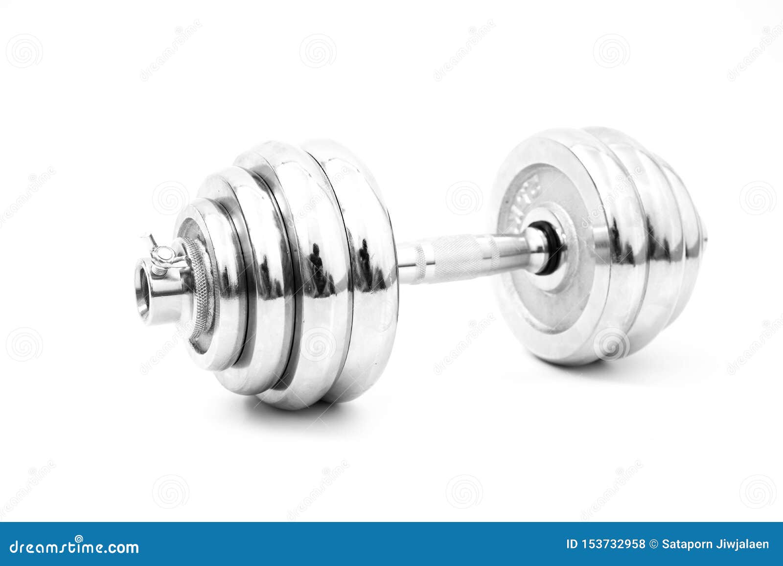 Silver Iron Dumbbell Isolated on White Stock Photo - Image of sport ...