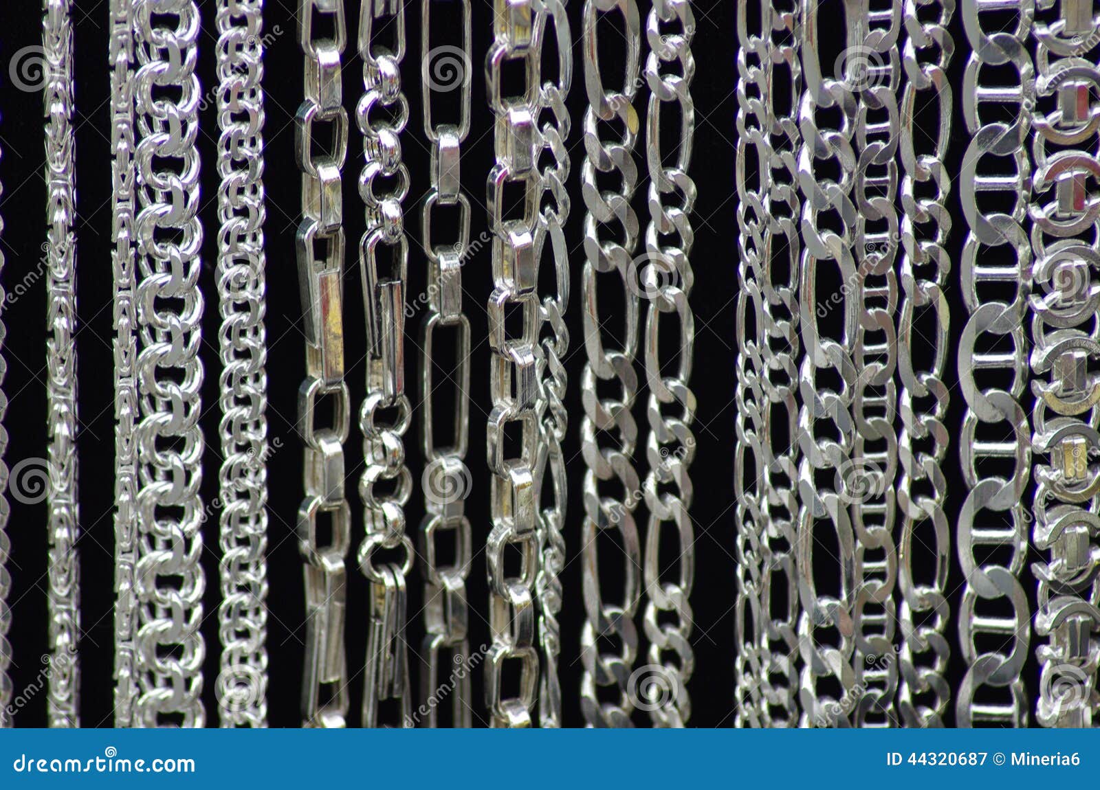 Silver Jewelry Chains Background Stock Image - Image of link, close ...