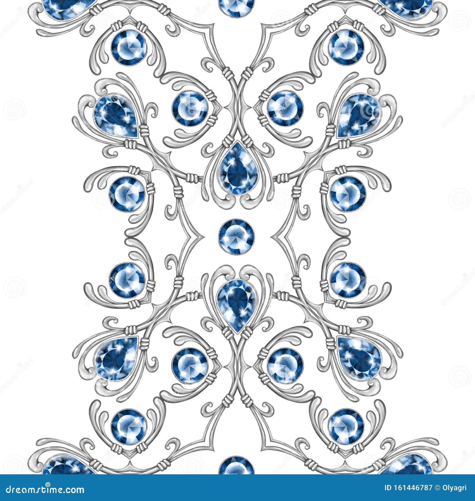 Silver Jewelry Seamless Border with Blue Gems Stock Illustration ...