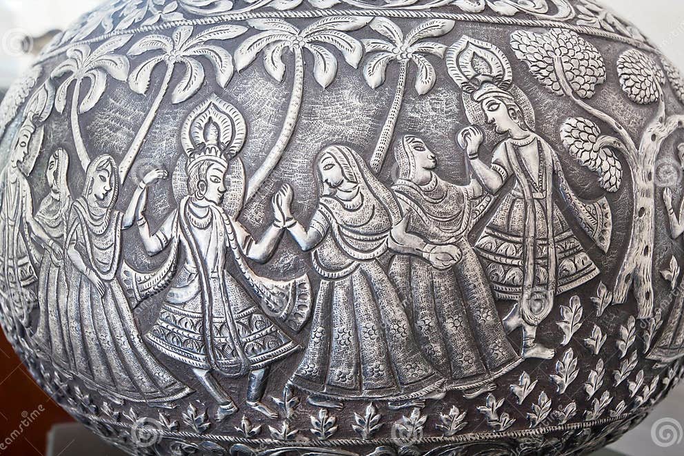 Silver Jug with Dancing People Stock Photo - Image of colorful ...