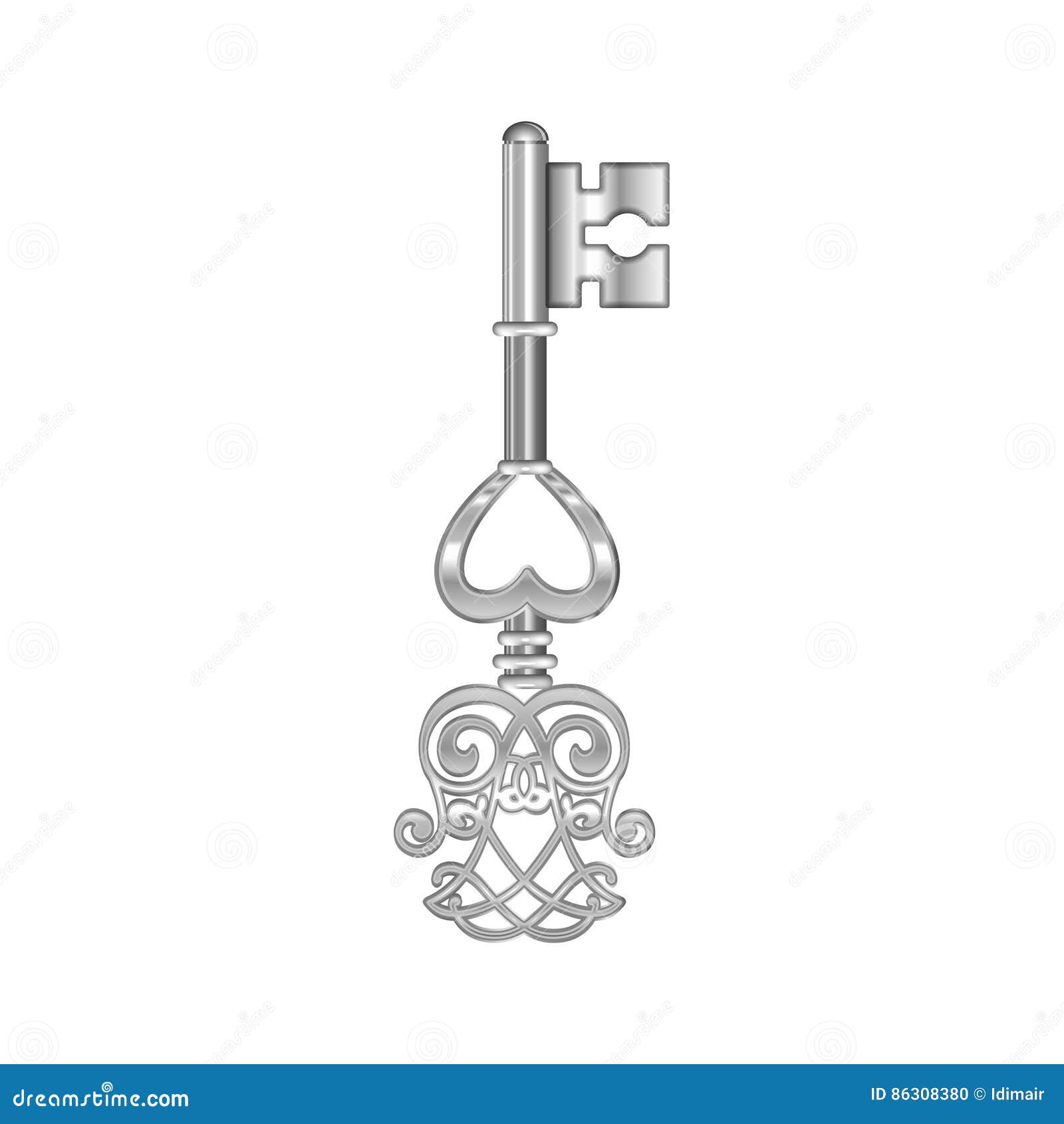Silver Key with Heart Isolated. Vector Stock Vector - Illustration of ...