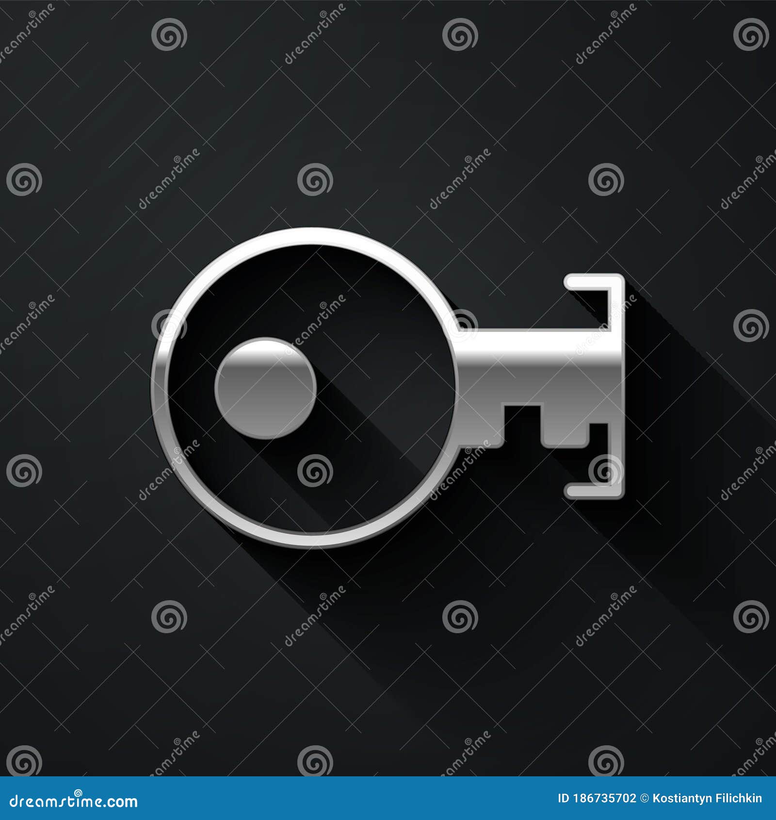 Silver Key Icon Isolated on Black Background. Long Shadow Style Stock ...