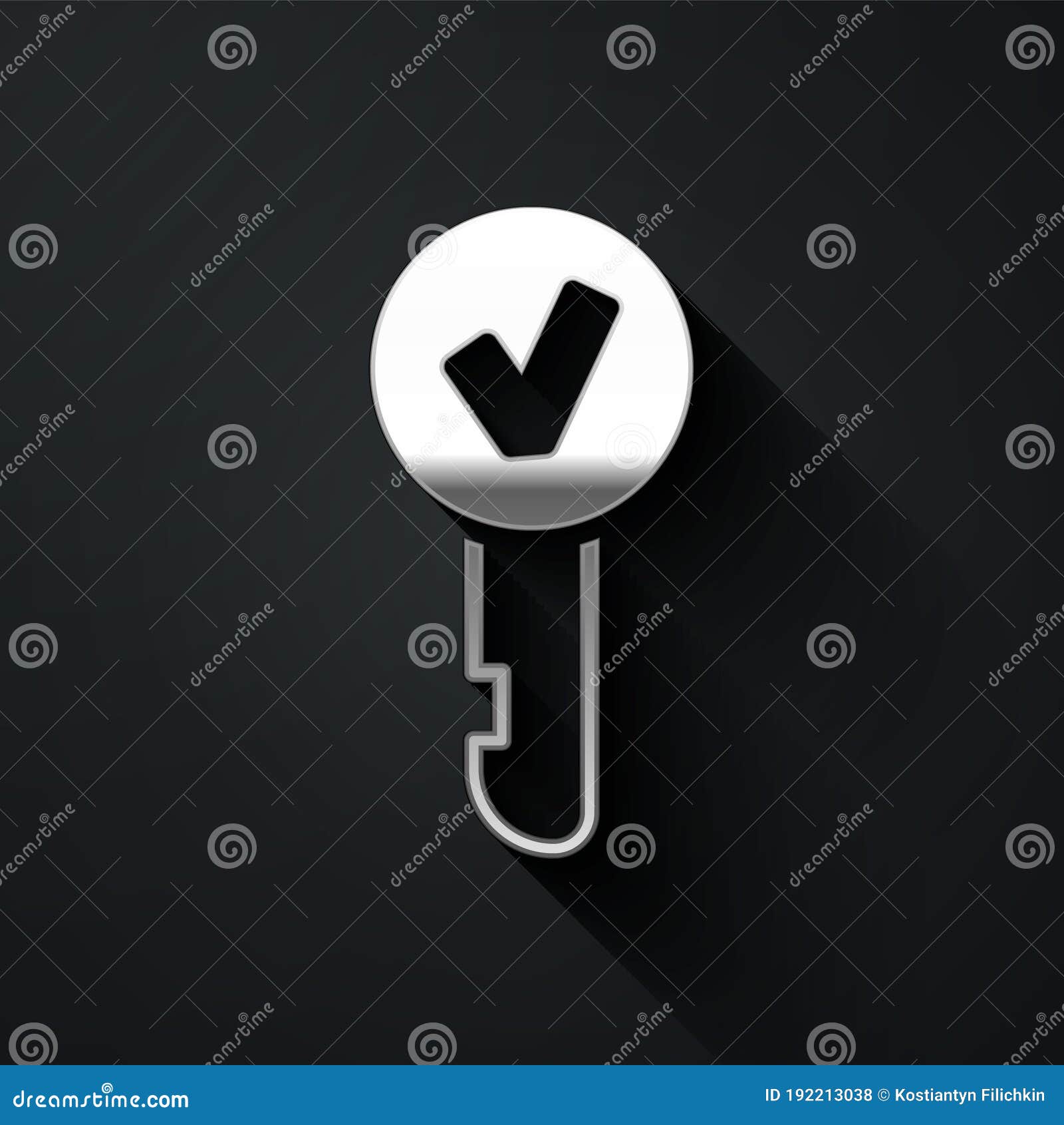 Silver Key Icon Isolated on Black Background. Long Shadow Style Stock ...