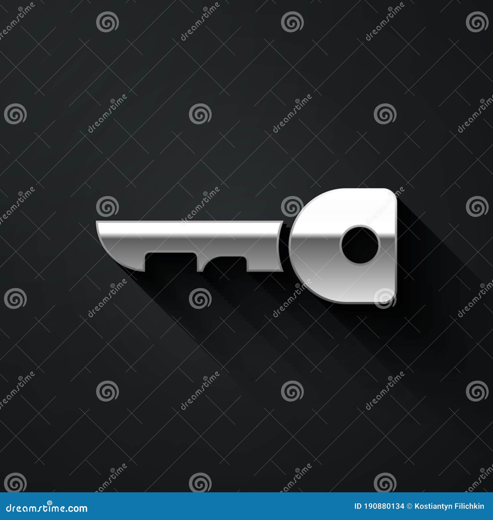 Silver Key Icon Isolated on Black Background. Long Shadow Style Stock ...