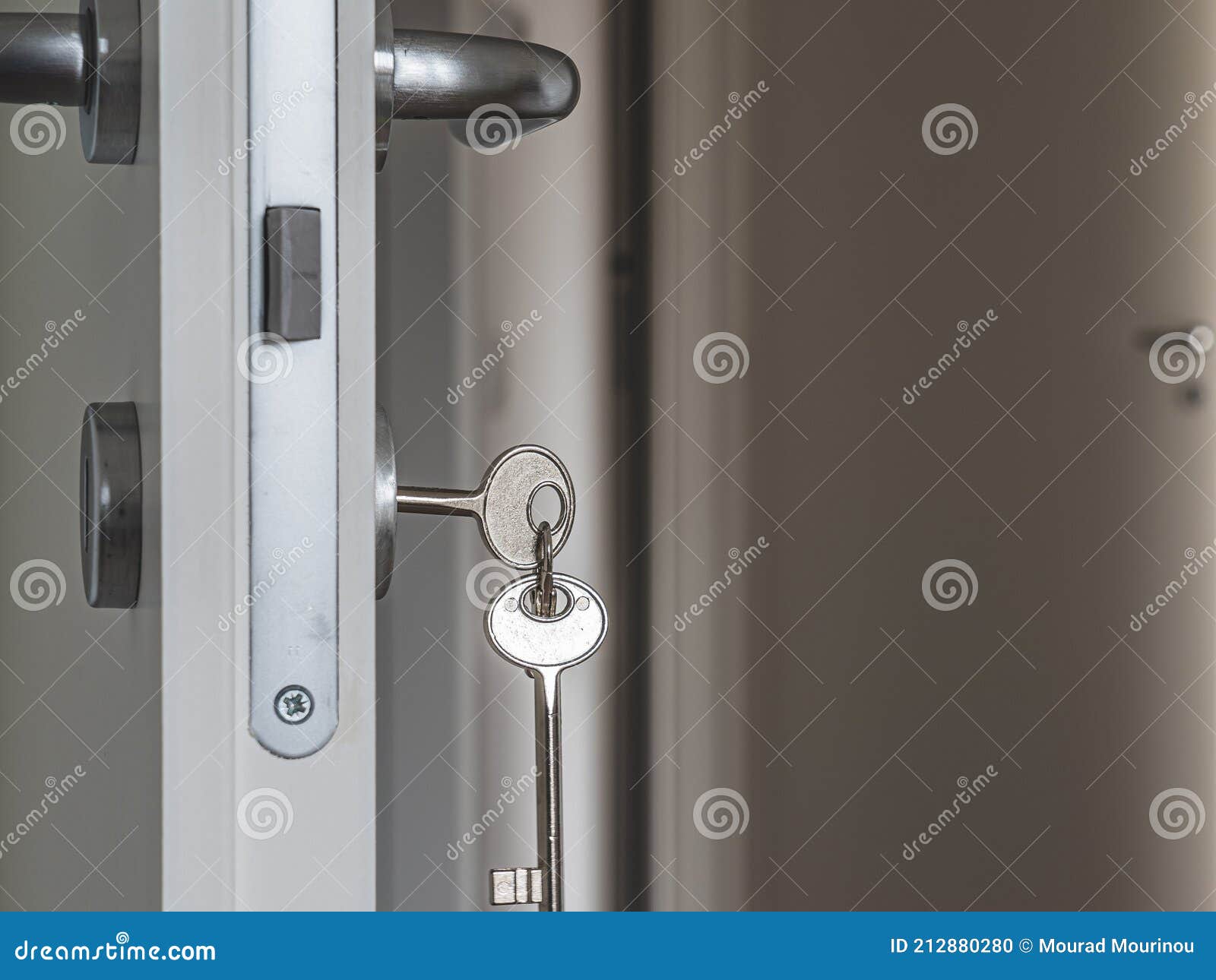 A Silver Key Inside the Door Lock. Stock Photo - Image of home ...