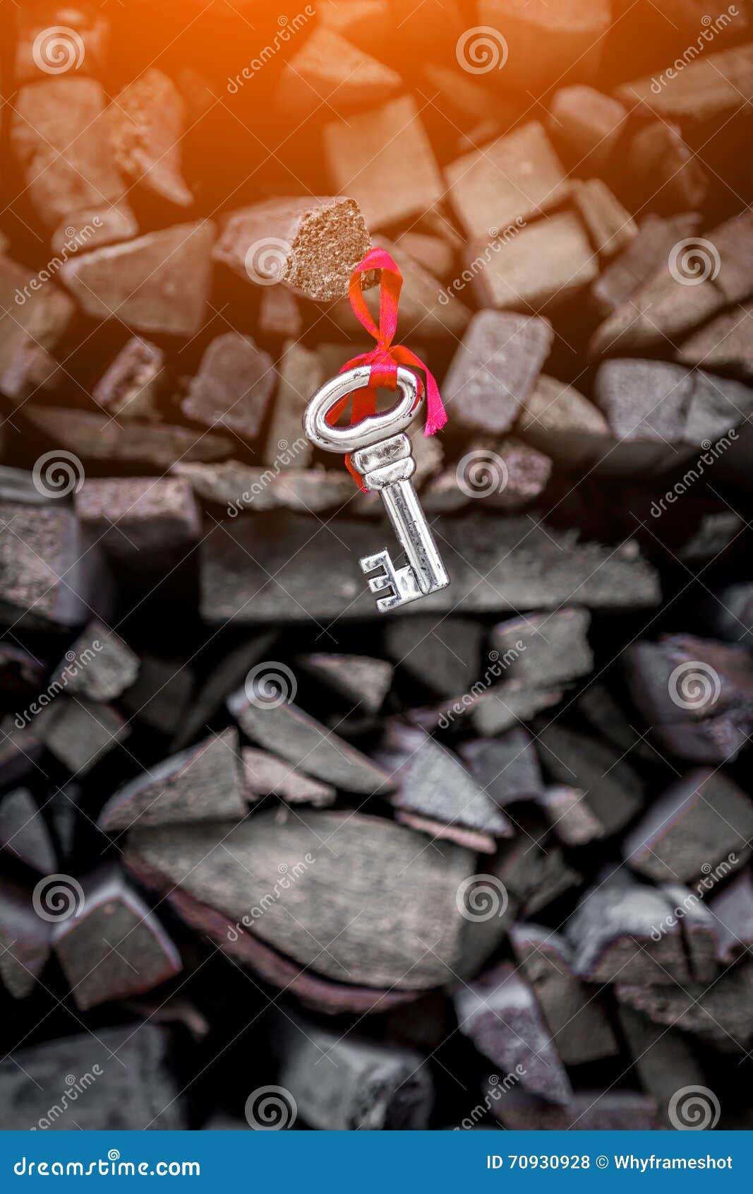 Silver key with red ribbon stock photo. Image of wooden - 70930928