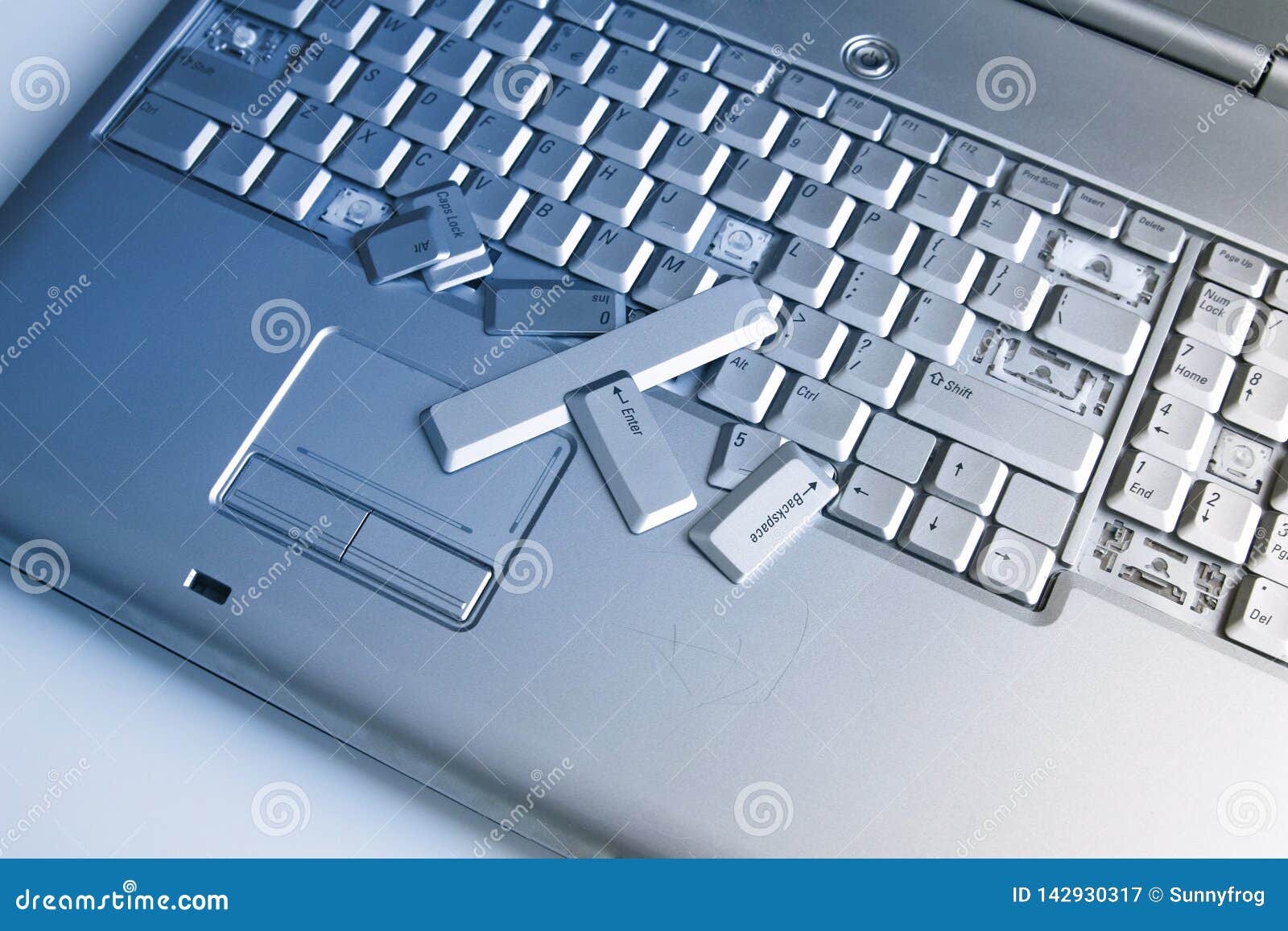 Silver Laptop with Broken Keyboard. a Close-up Picture of Part of ...