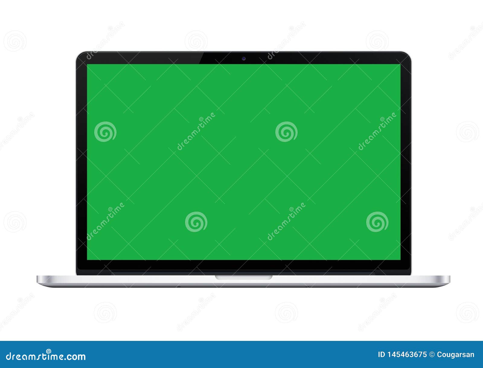 Silver Laptop Computer Mockup with Green Screen Stock Illustration ...