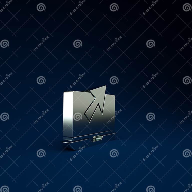 Silver Laptop and Cursor Icon Isolated on Blue Background. Computer ...