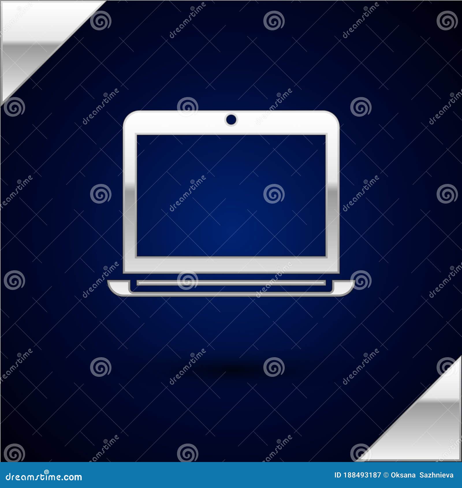 Silver Laptop Icon Isolated on Dark Blue Background. Computer Notebook ...