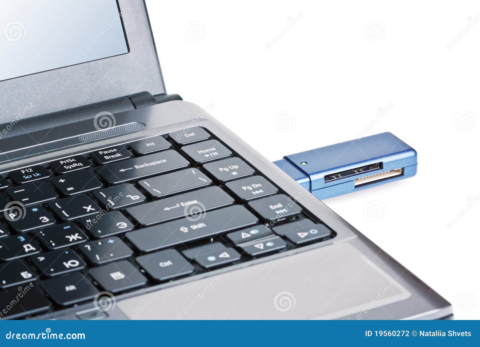 Silver Laptop with Usb Flash Drive Stock Photo - Image of screen ...
