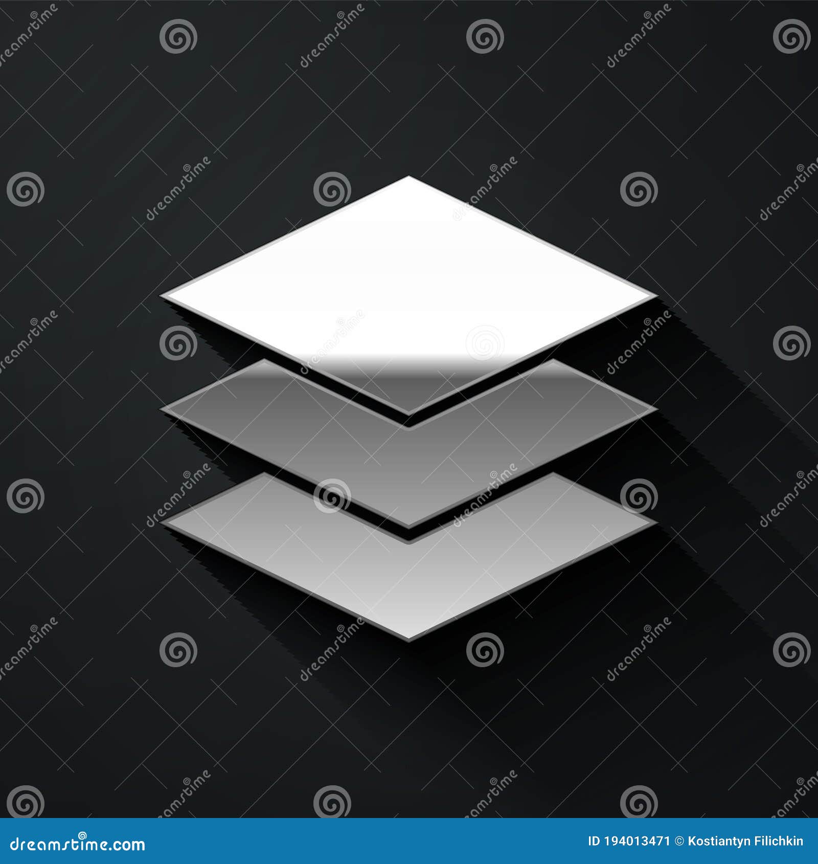 Silver Layers Clothing Textile Icon Isolated on Black Background ...