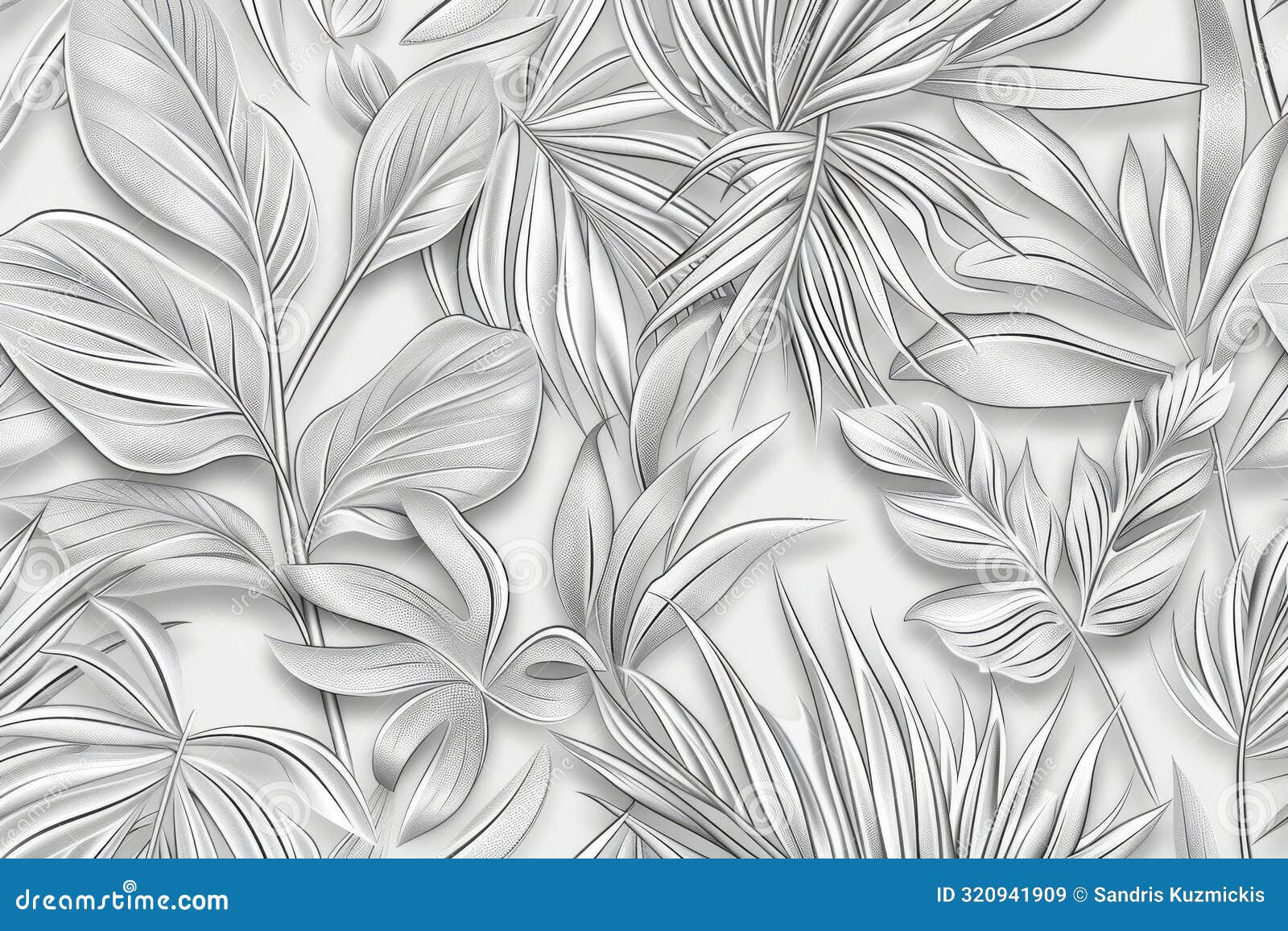 Silver Leaves Art Deco Pattern. Generative AI Stock Illustration ...