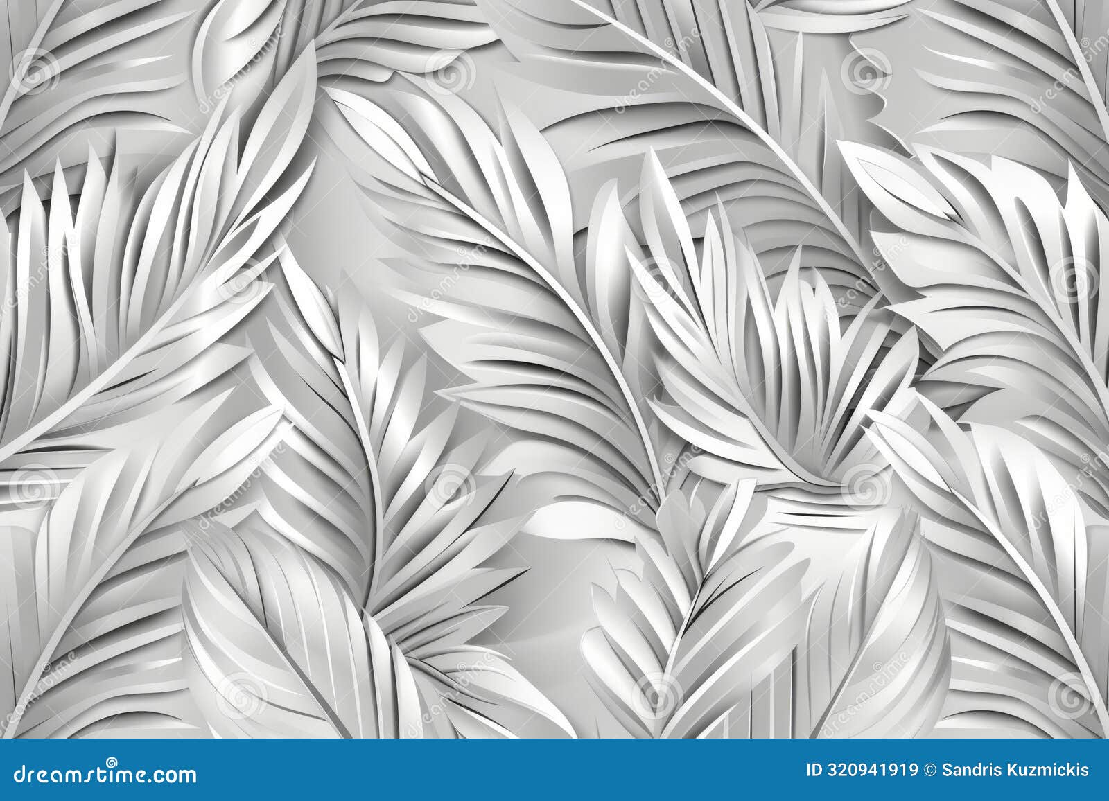 Silver Leaves Art Deco Pattern. Generative AI Stock Illustration ...