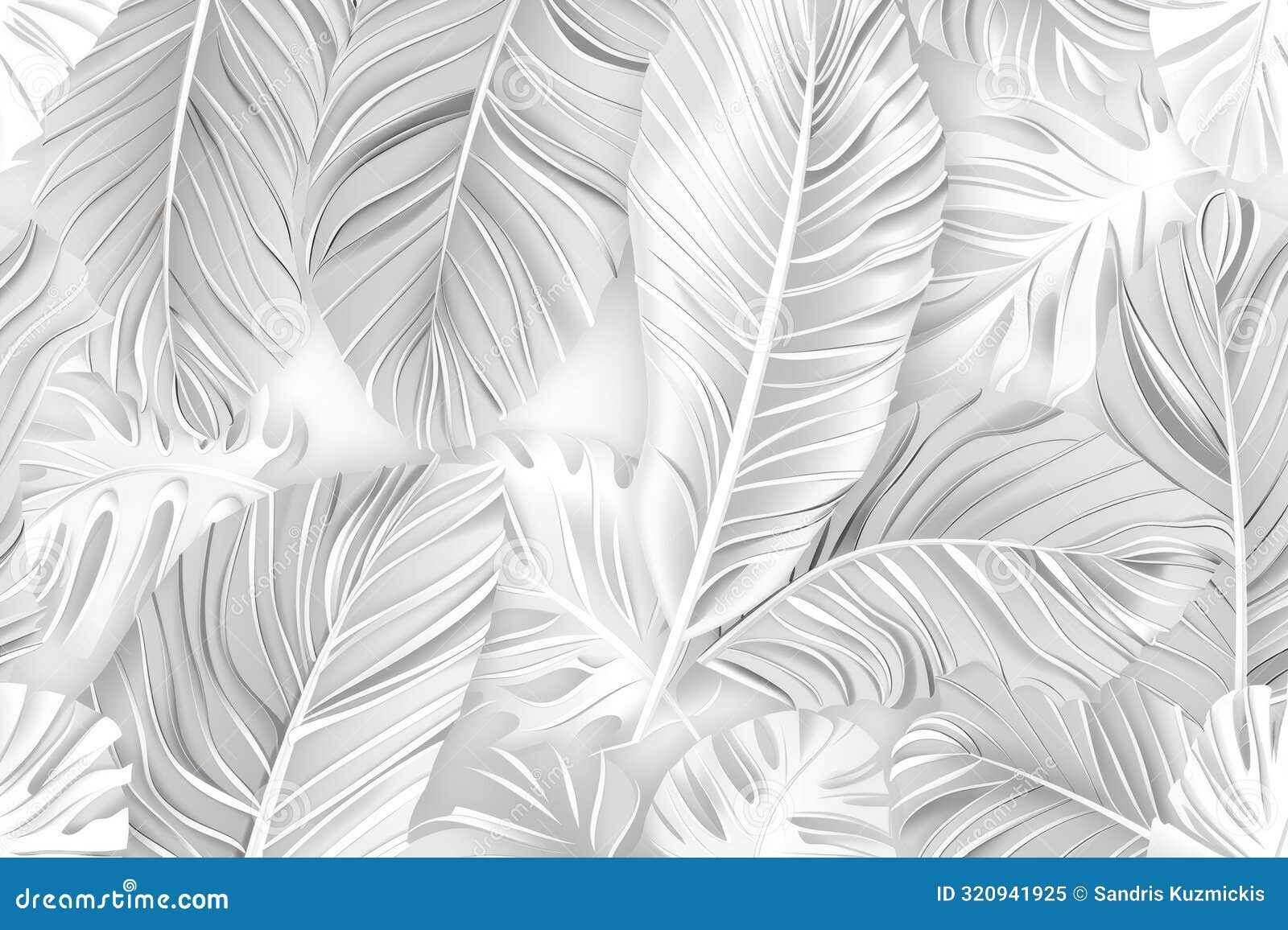 Silver Leaves Art Deco Pattern. Generative AI Stock Illustration ...