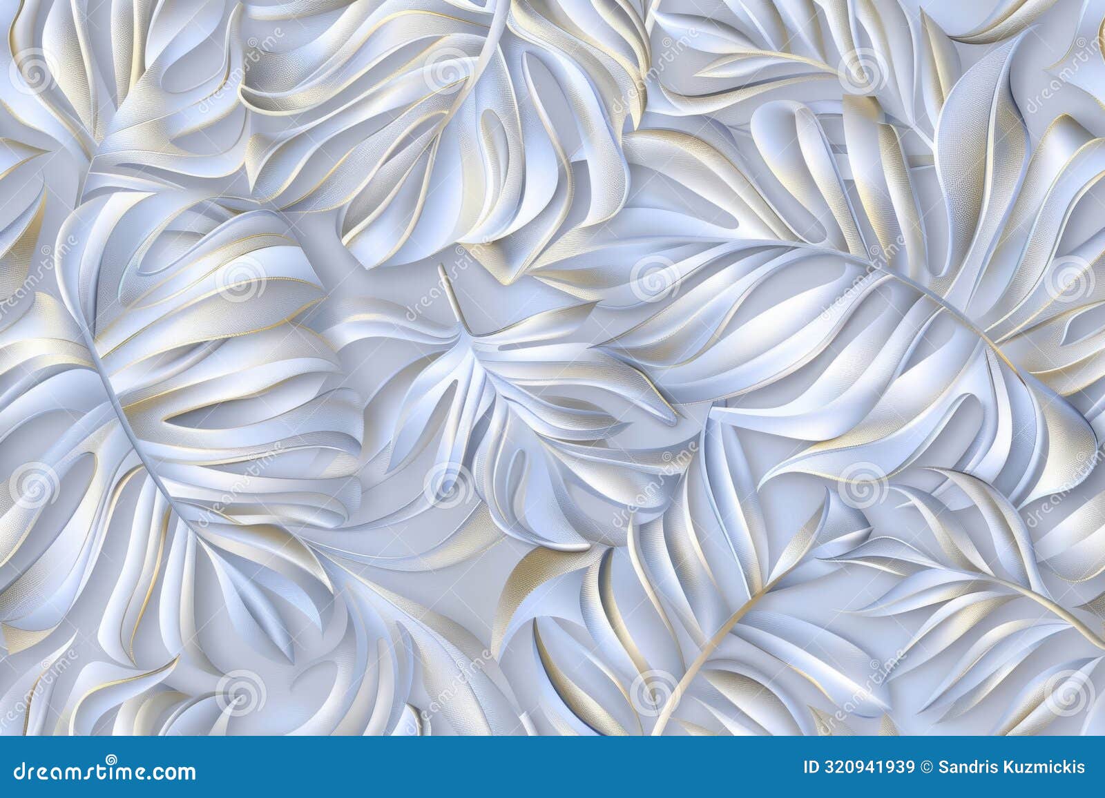 Silver Leaves Art Deco Pattern. Generative AI Stock Illustration ...