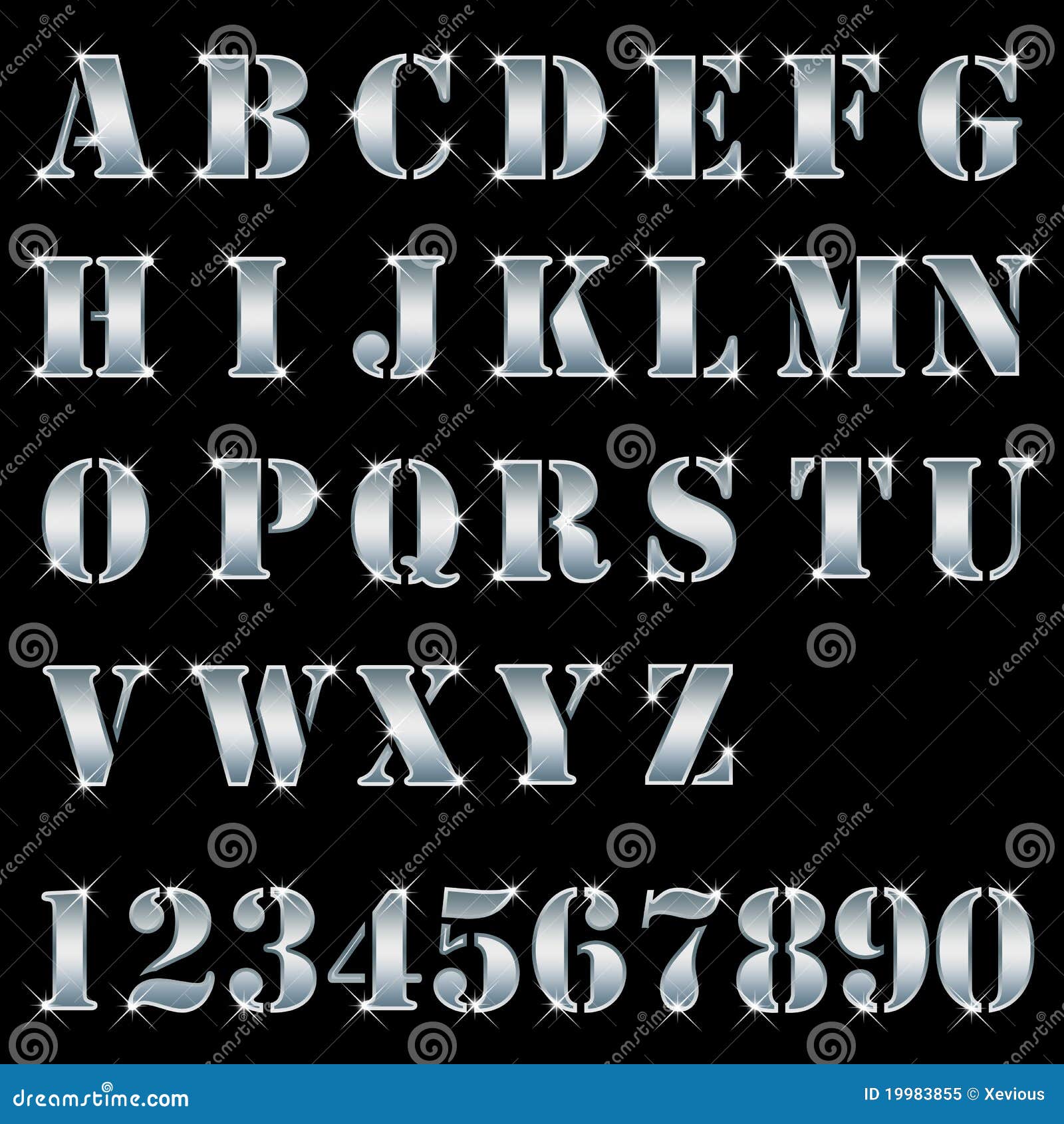 Silver, Letters, Alphabet, Numbers Stock Illustration - Illustration of ...