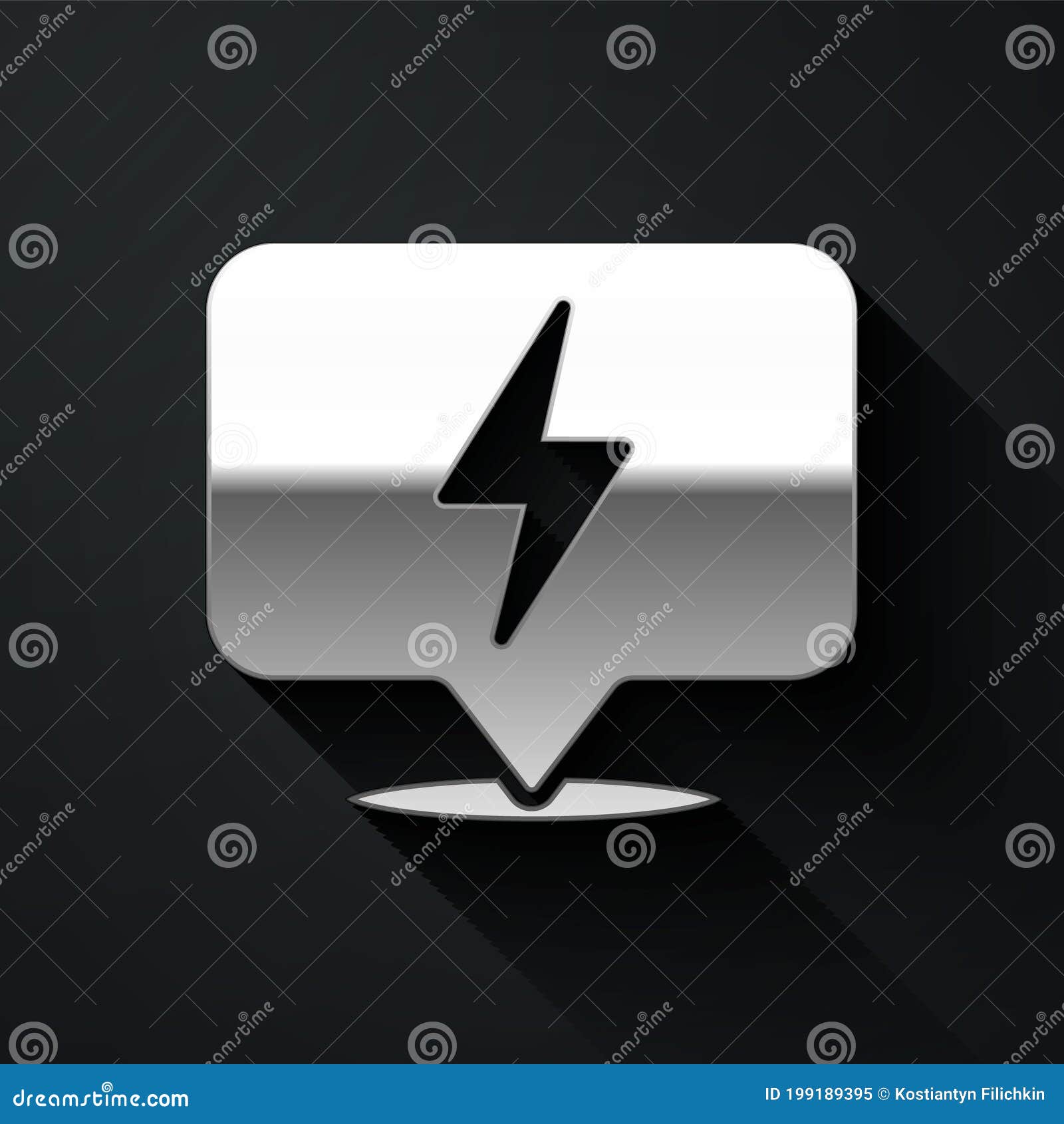 Silver Lightning Bolt Icon Isolated on Black Background. Flash Icon ...