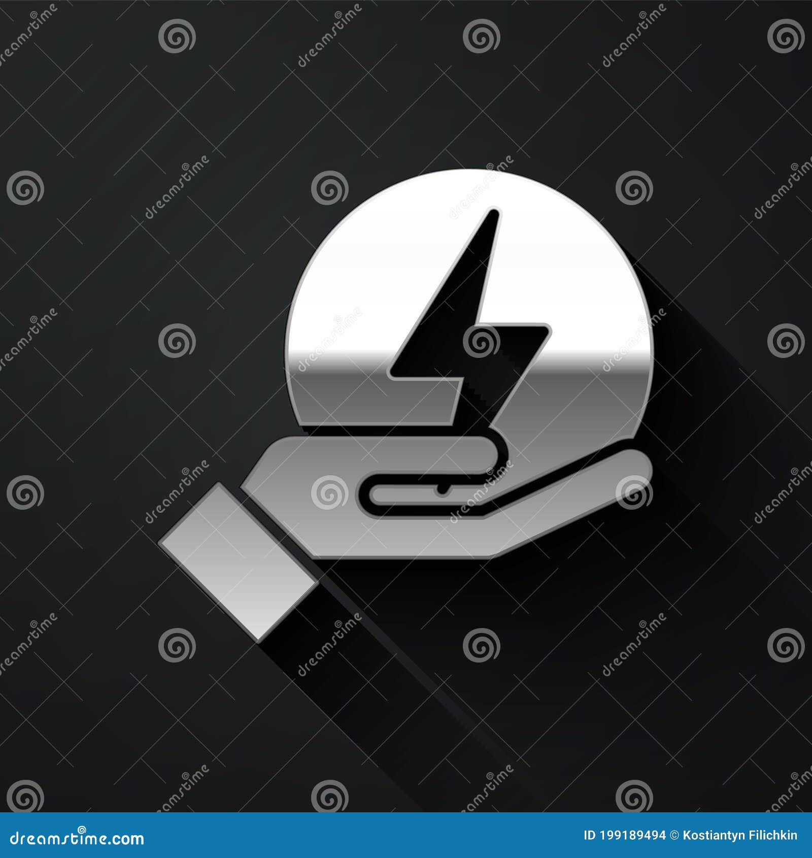 Silver Lightning Bolt Icon Isolated on Black Background. Flash Sign ...