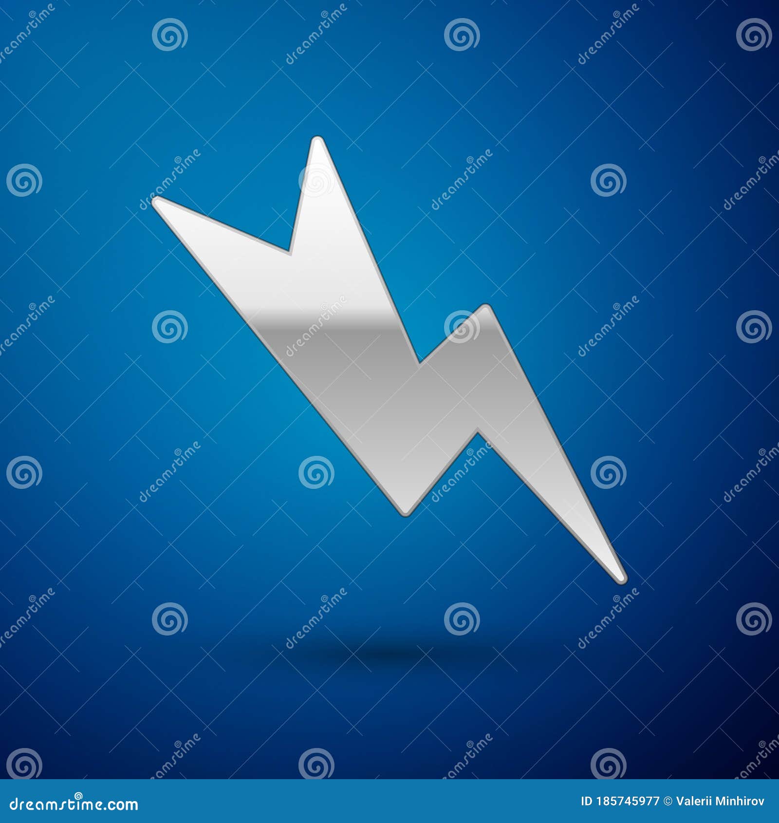 Silver Lightning Bolt Icon Isolated on Blue Background. Flash Sign ...