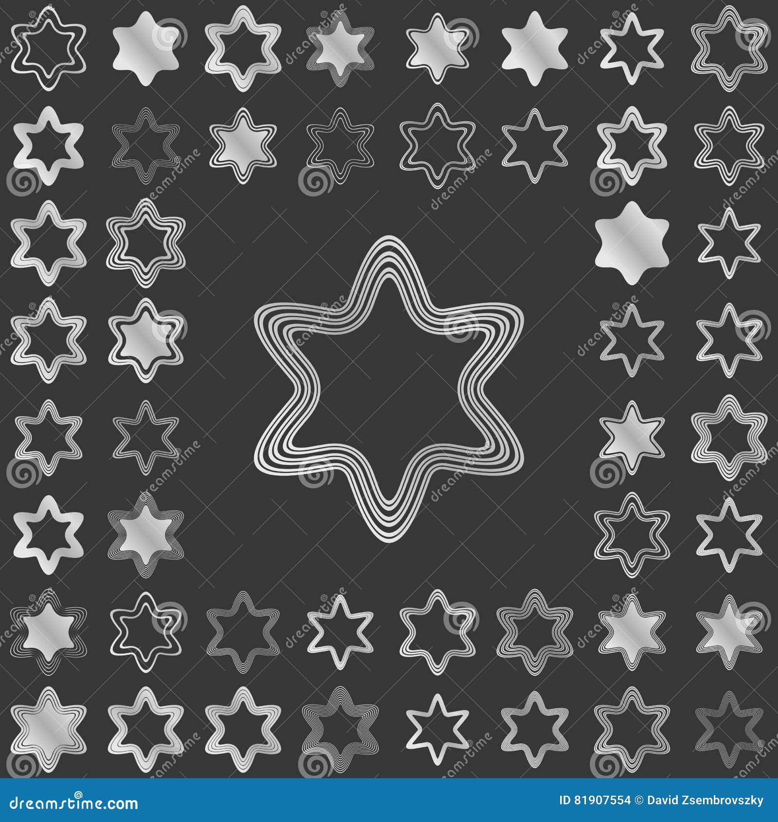 Silver Line Star Icon Design Set Stock Vector - Illustration of metal ...