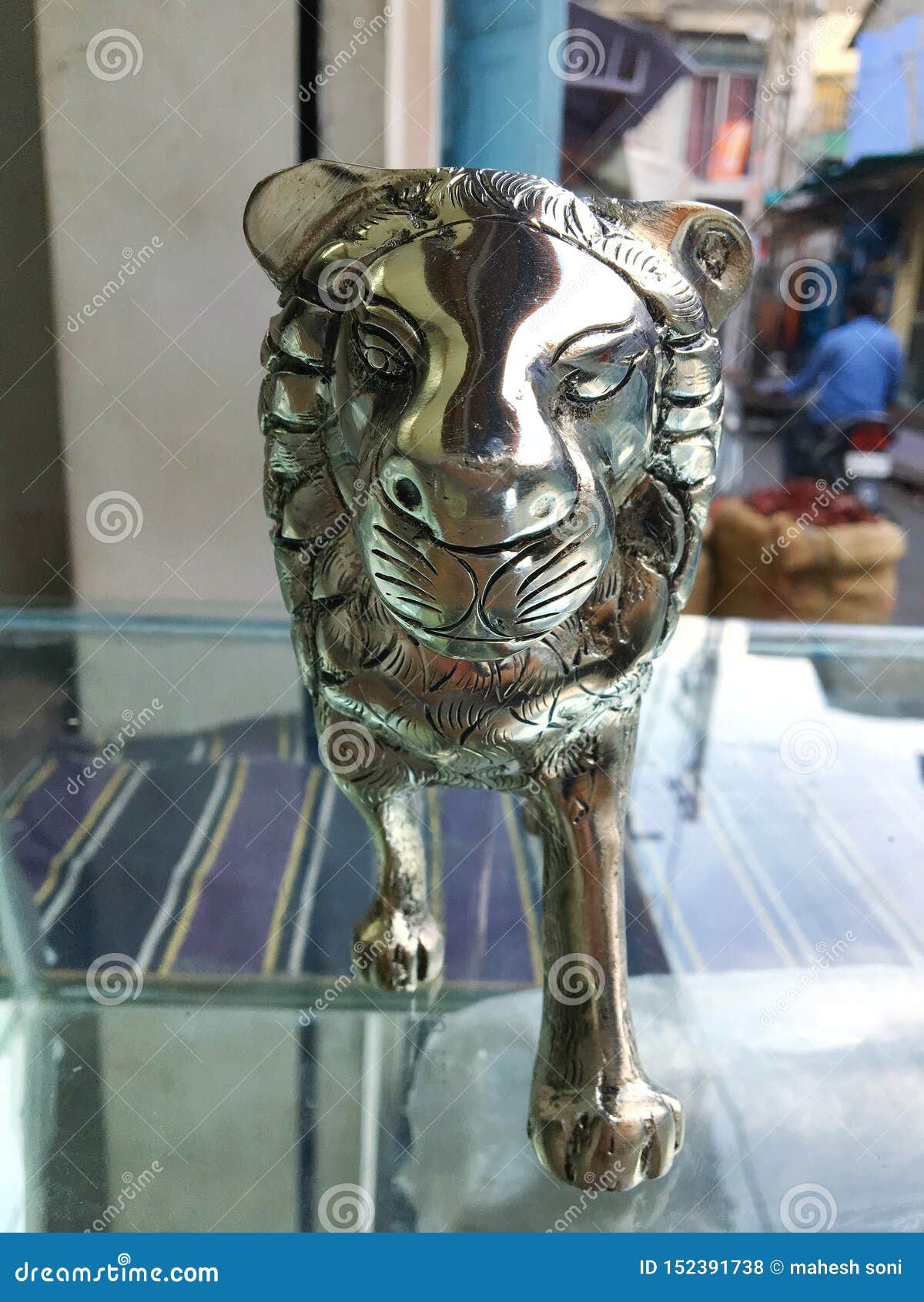 Silver lion statue stock photo. Image of lion, metal - 152391738