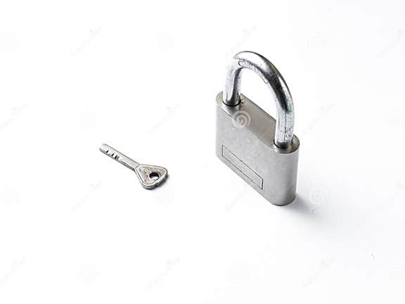 Silver Lock with Key Stock Image. Stock Photo - Image of secured ...