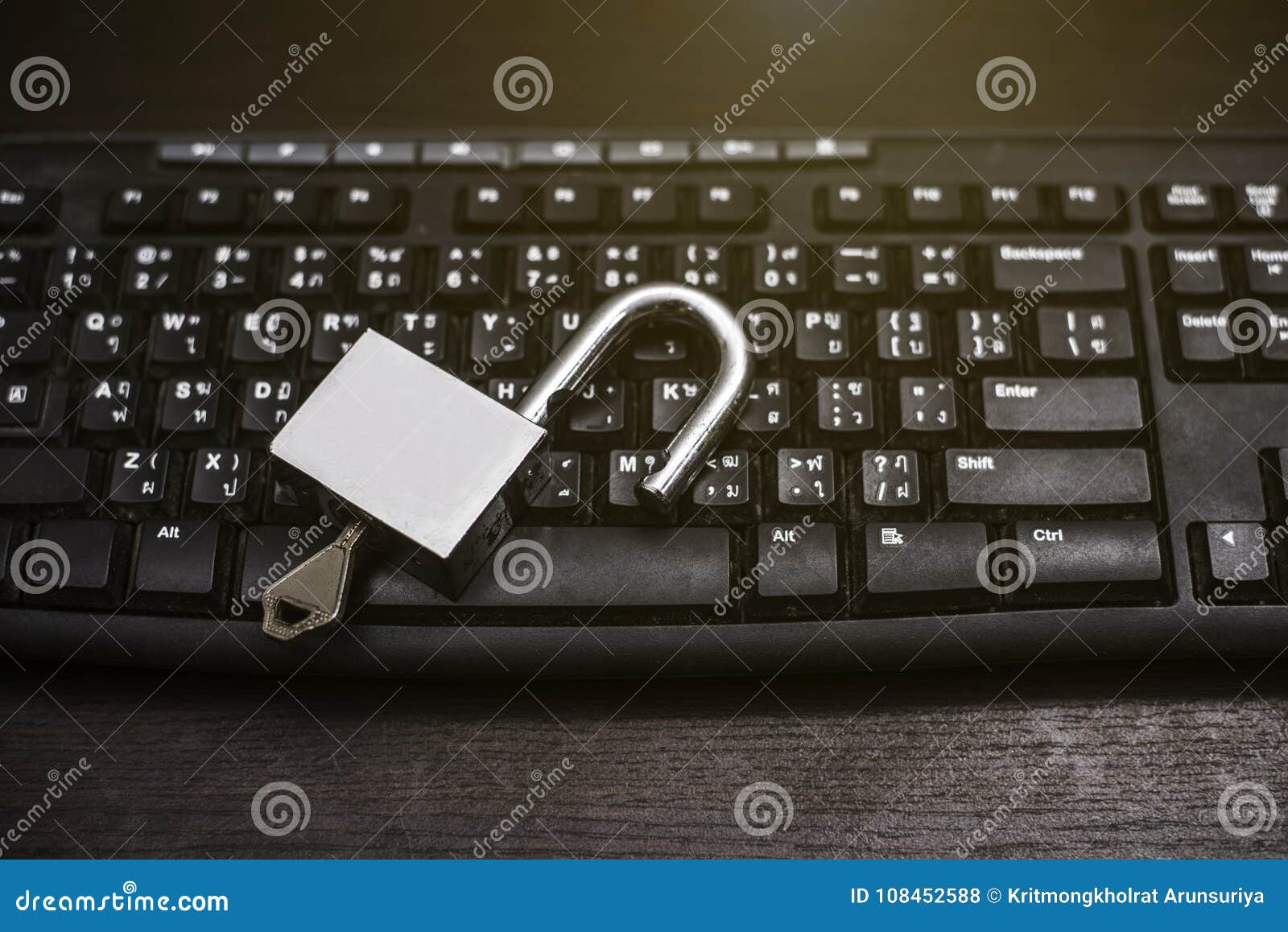 Silver Lock on the Keyboard. Stock Photo - Image of closeup, business ...
