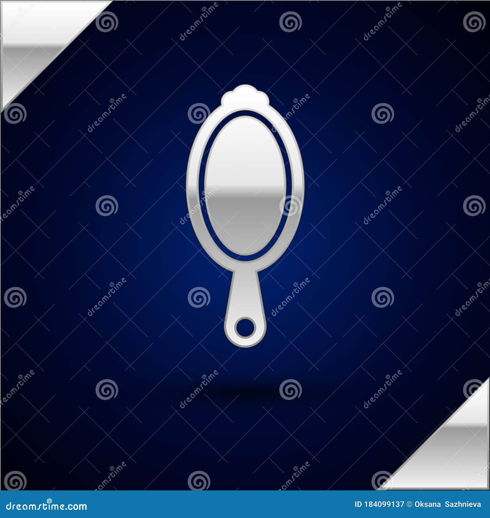 Silver Magic Hand Mirror Icon Isolated on Dark Blue Background. Vector ...
