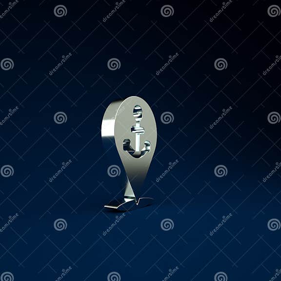 Silver Map Pointer with Anchor Icon Isolated on Blue Background ... Silver Map Pointer with Anchor Icon Isolated on Blue Background ...