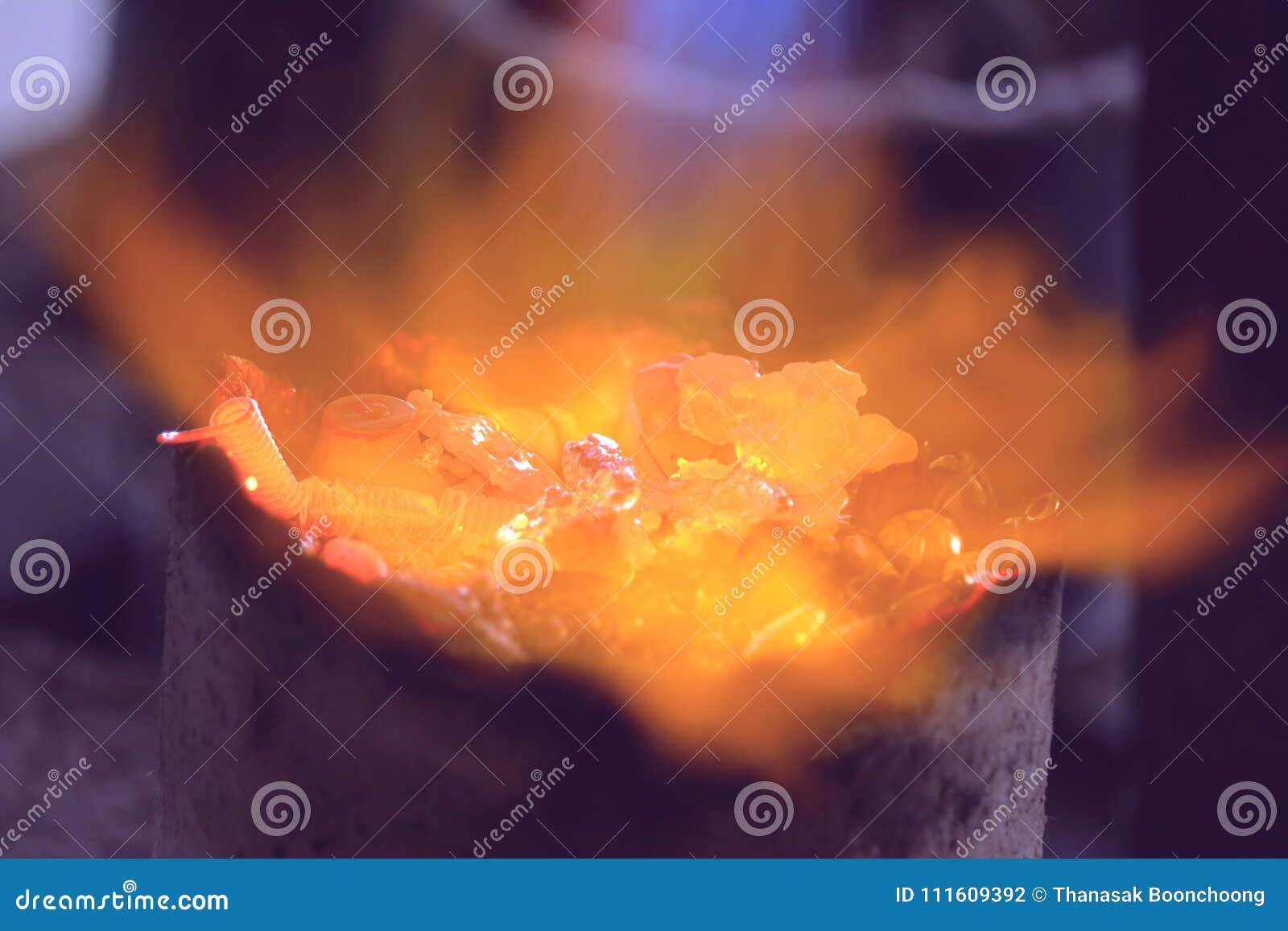 Silver Material with Flame in Small Crucible Stock Photo - Image of ...