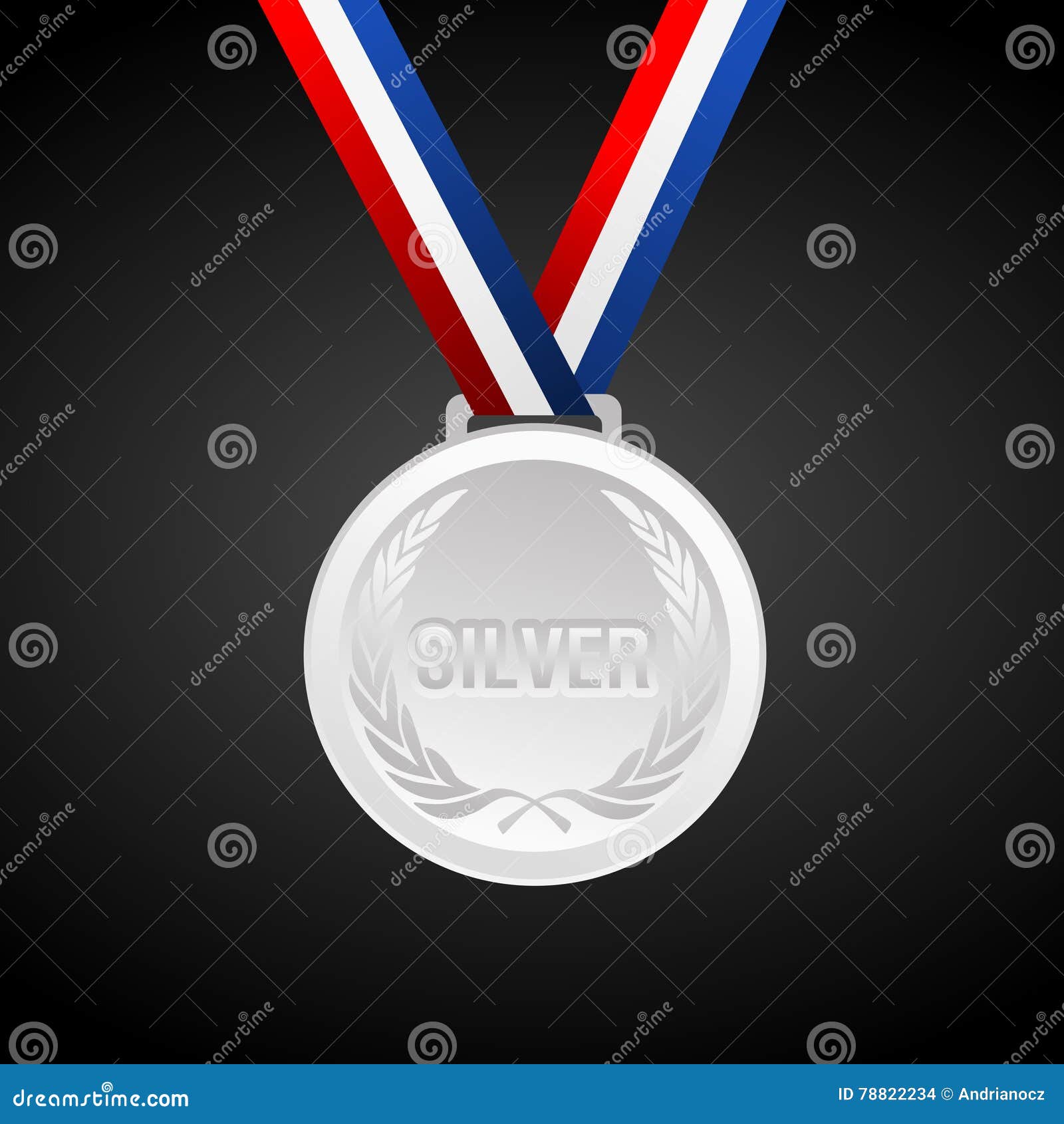 Silver medal with ribbon stock vector. Illustration of ceremony - 78822234