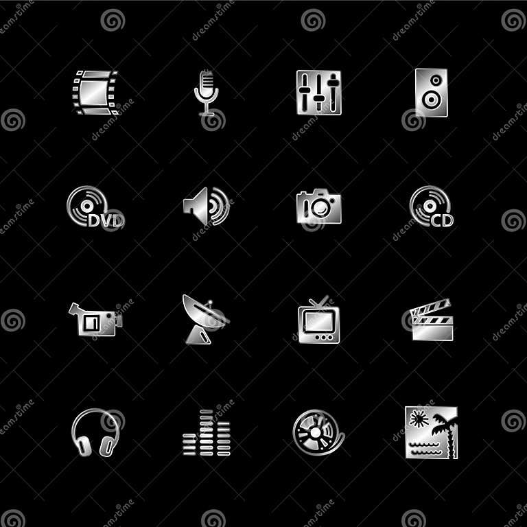 Silver media icons stock vector. Illustration of microphone - 4642637