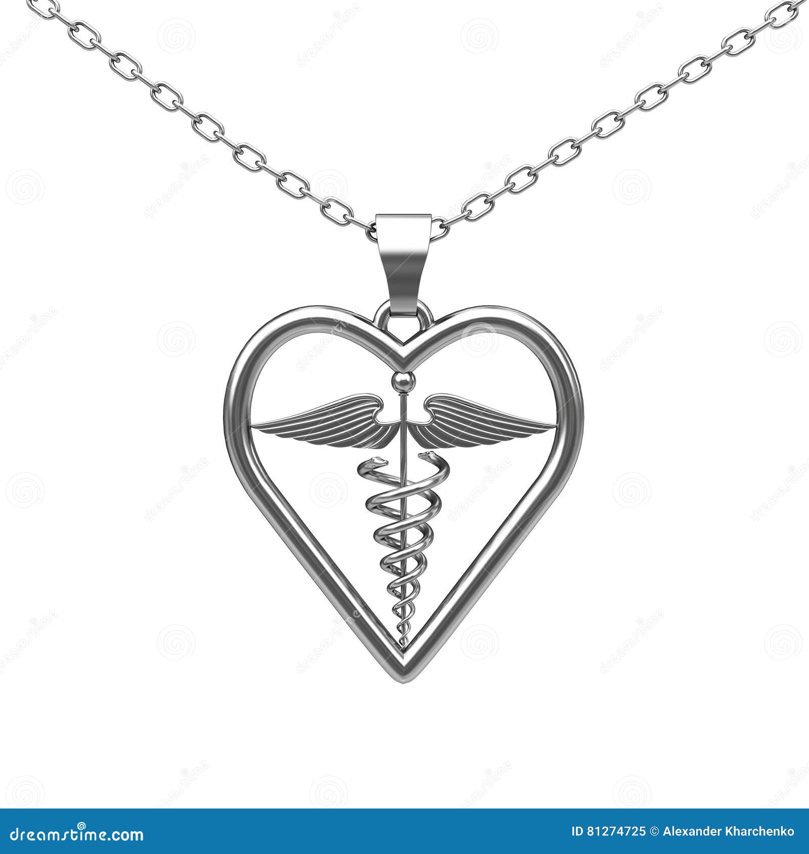Silver Medical Caduceus Symbol Medallion. 3d Rendering Stock ...