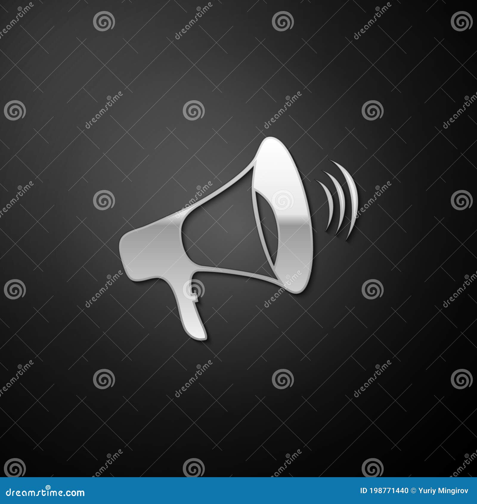 Silver Megaphone Icon Isolated on Black Background. Long Shadow Style ...