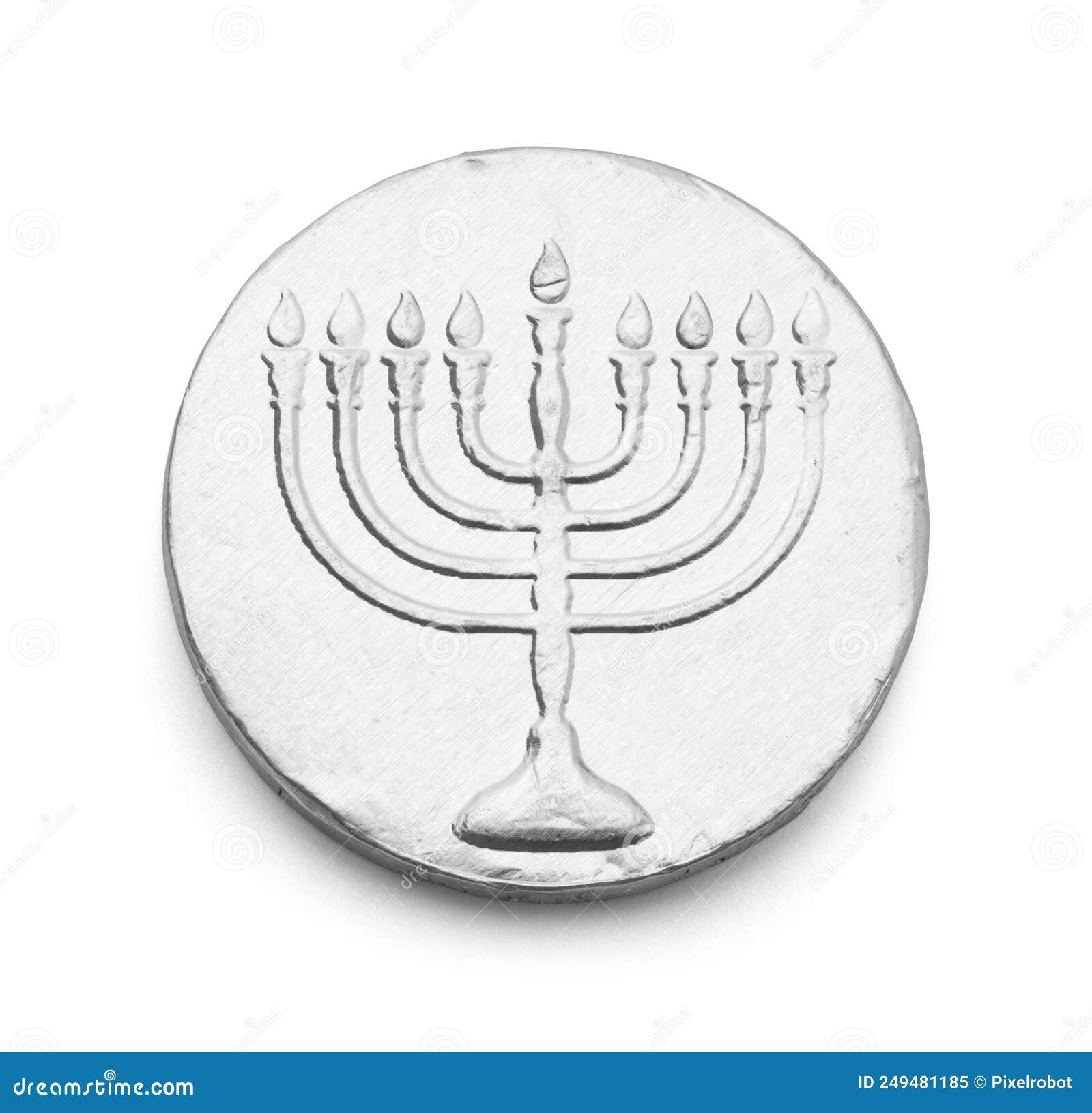 Silver Menorah Chocolate Coin Stock Image - Image of silver, foil ...