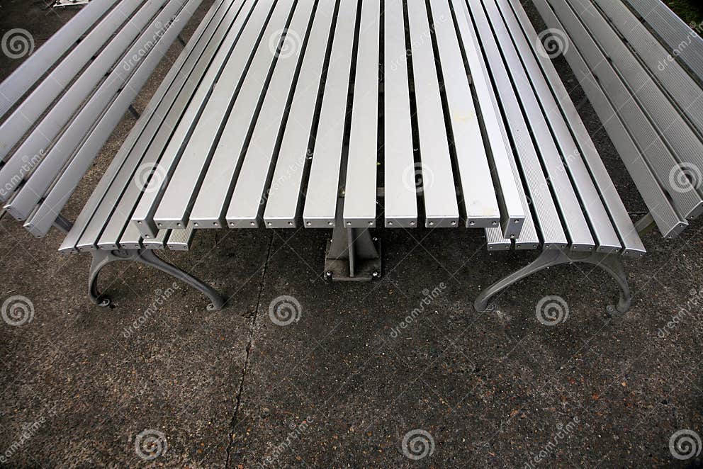 Silver Metal Benches and Table Stock Image - Image of seating, silver ...