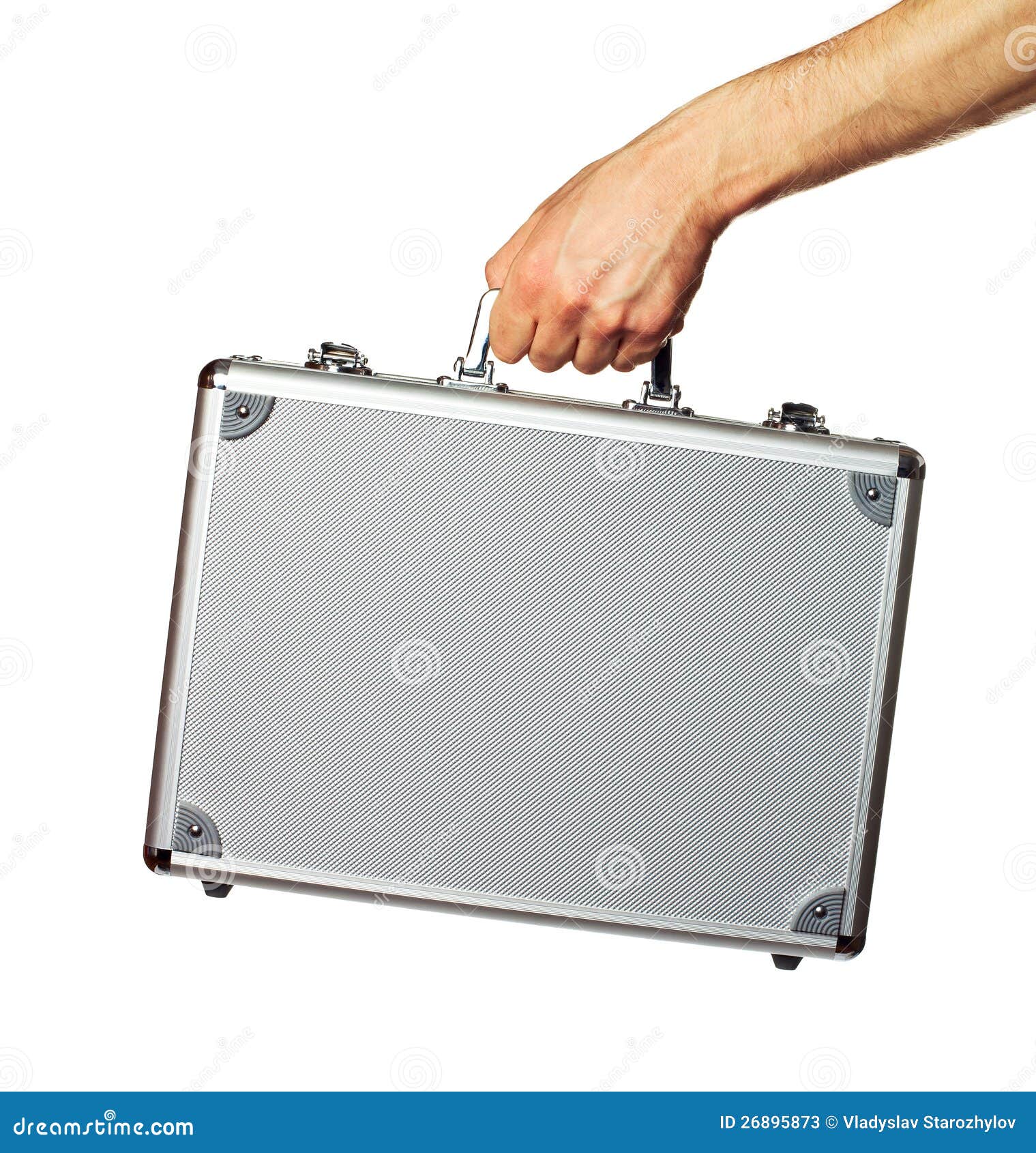 Silver Metal Briefcase in Hand Stock Image - Image of lock, luggage ...