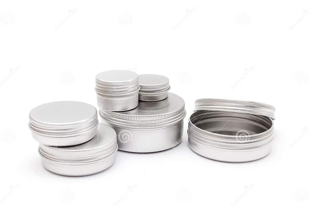 Silver Metal Containers for Cosmetics Stock Photo - Image of metal ...